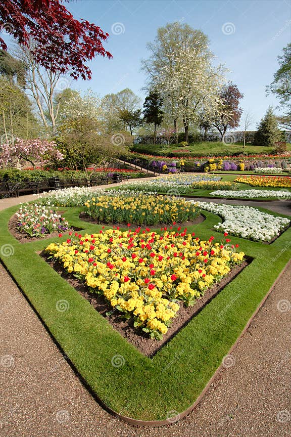 Flower Garden in Spring, England. Stock Photo - Image of landscape ...