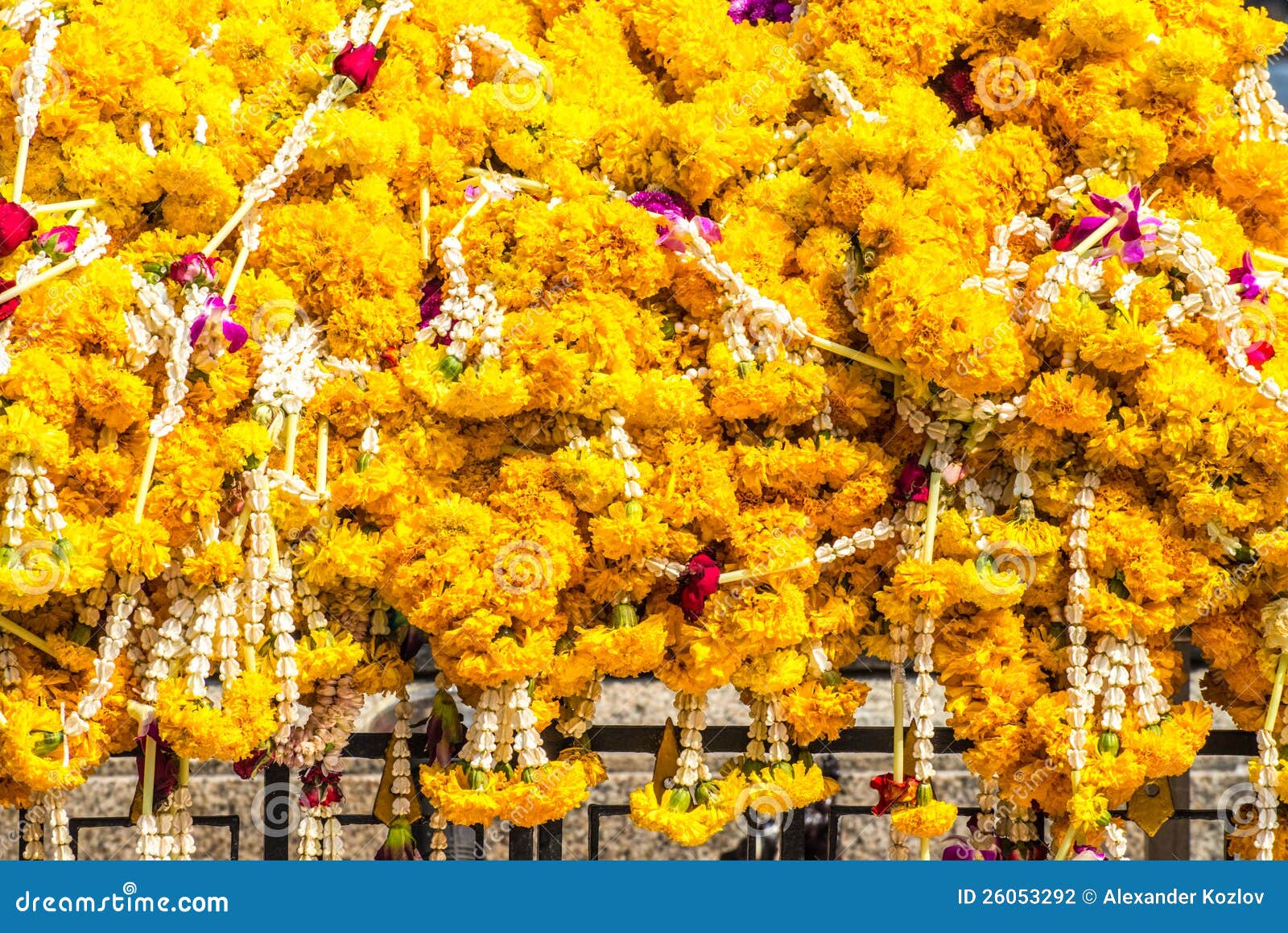 Flower Garlands in Buddhist Temple Stock Photo - Image of offer ...
