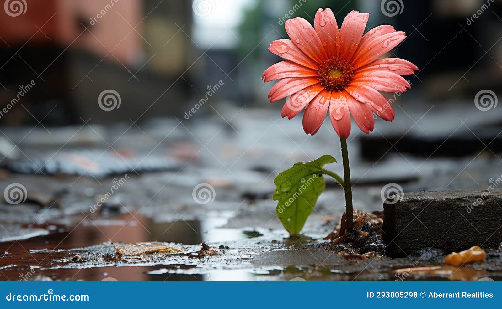 A Flower Growing Out of a Puddle of Water Stock Illustration ...