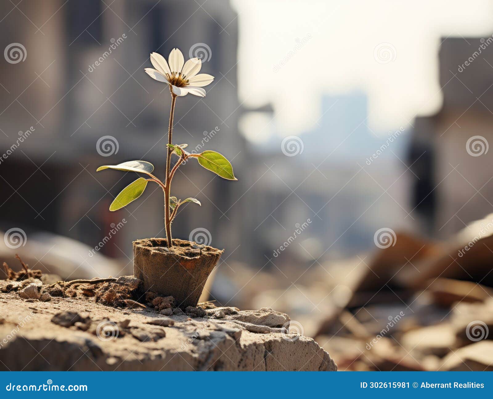 A Flower Growing in a Pot on Top of Rubble Stock Illustration ...