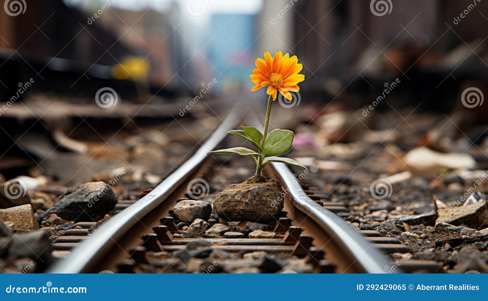 A Flower Growing on the Tracks of a Train Track Stock Illustration ...