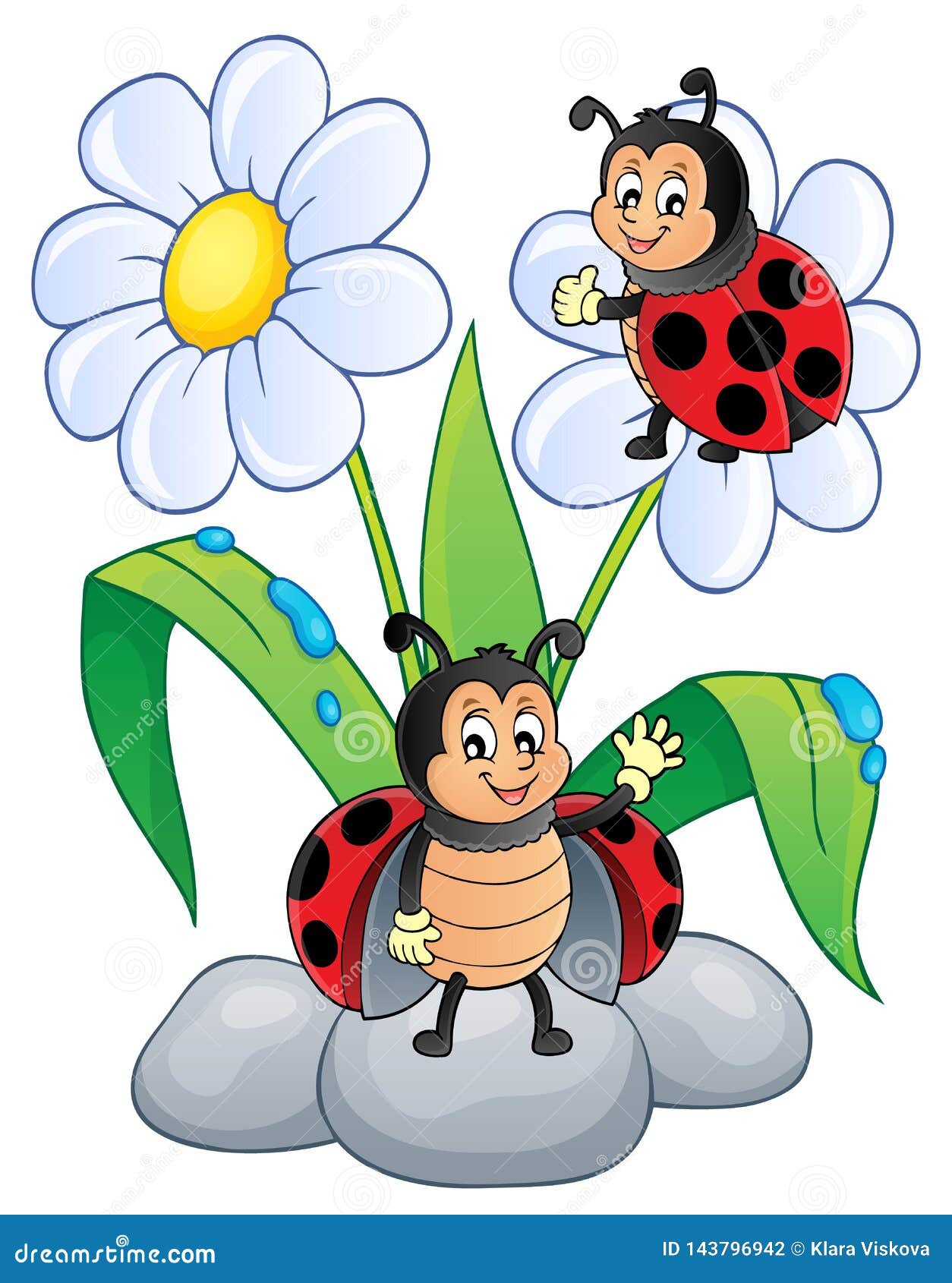 Flower And Happy Ladybugs Theme Image 1 Vector Illustration ...