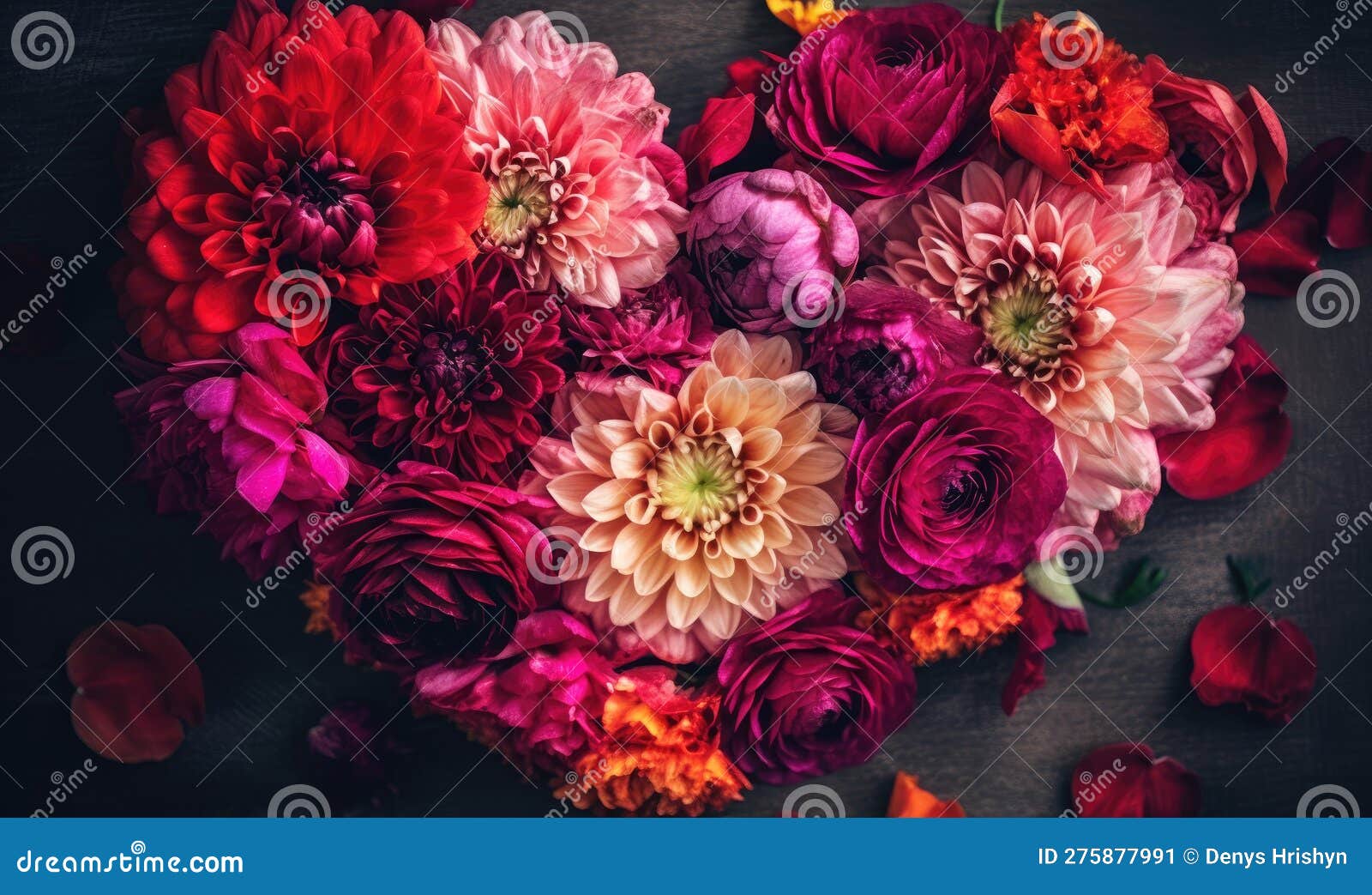 Flower Heart Arrangement is Romantic Valentines Symbol Creating Using ...