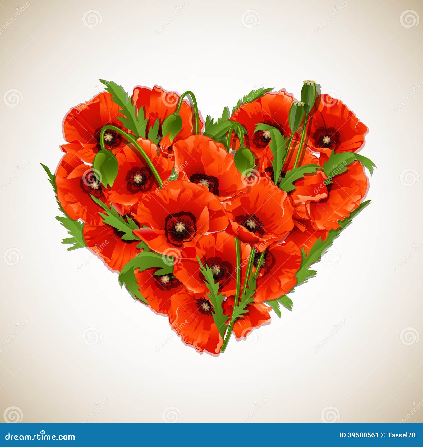 Flower Heart of Red Poppies. Stock Vector - Illustration of design ...