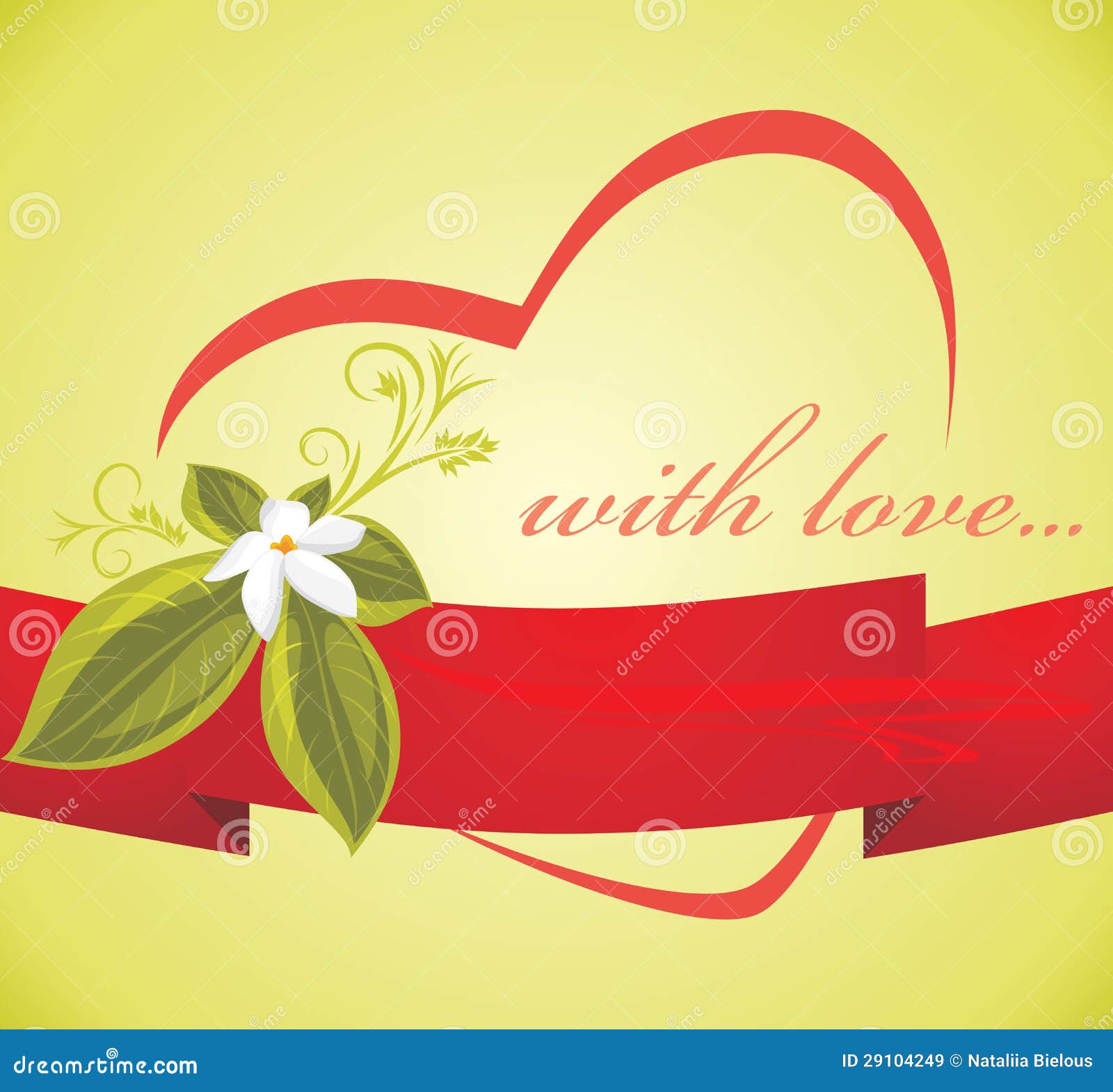 Flower with Heart on the Red Ribbon. Card Stock Vector - Illustration ...
