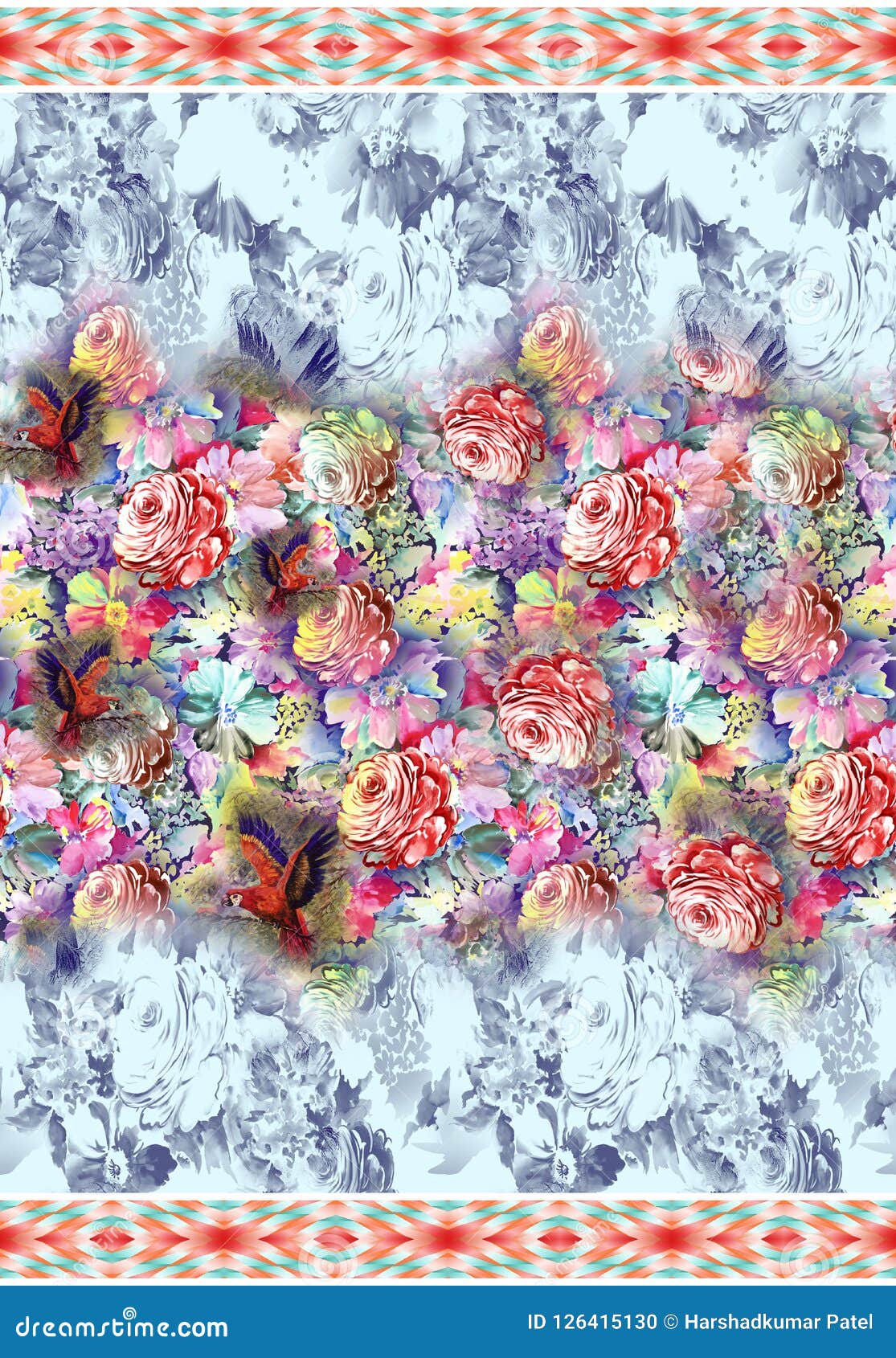 Flower Horizontal Border with Background Stock Illustration ...