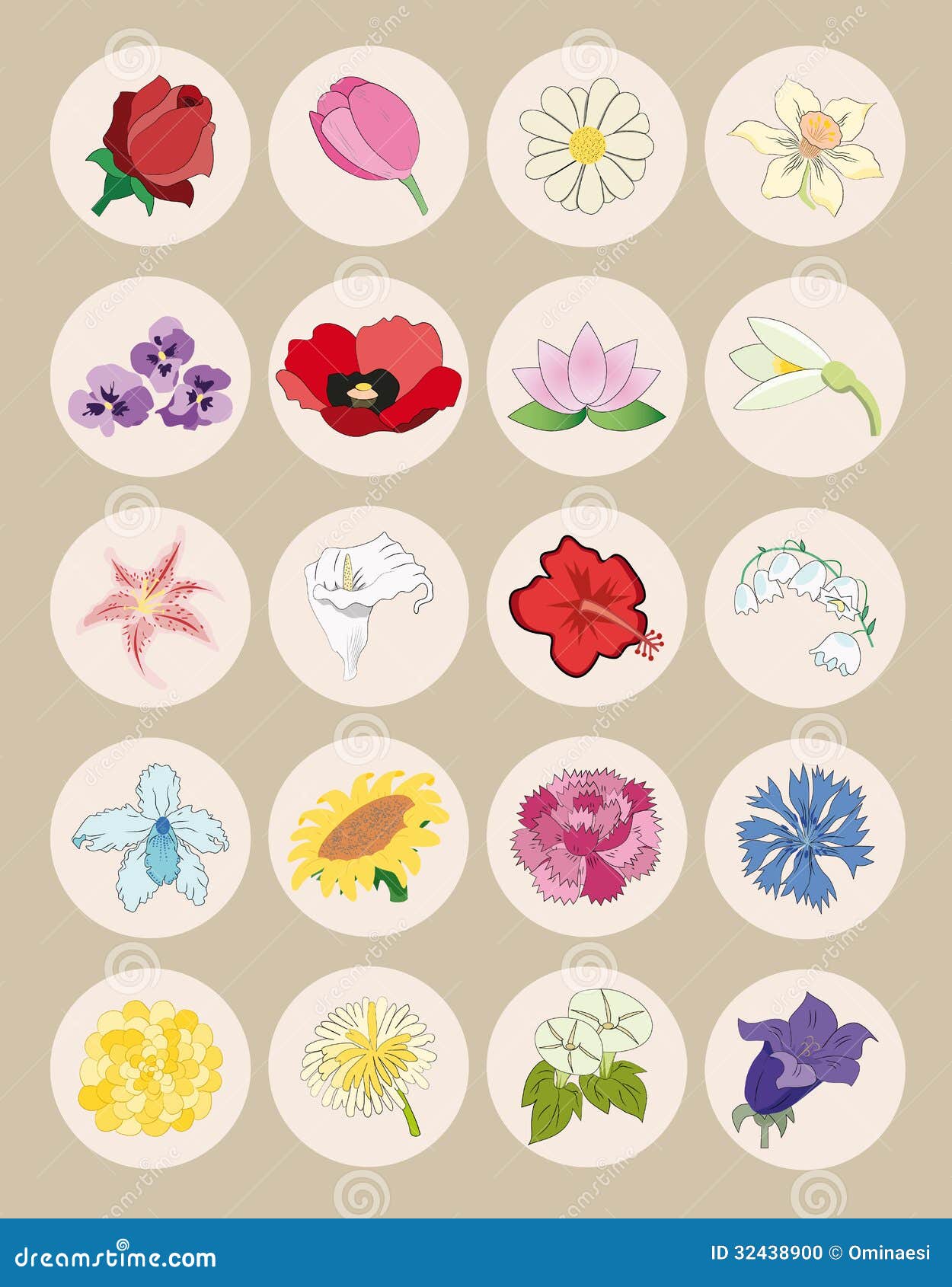 Flower icon set stock vector. Illustration of bell, colorful - 32438900