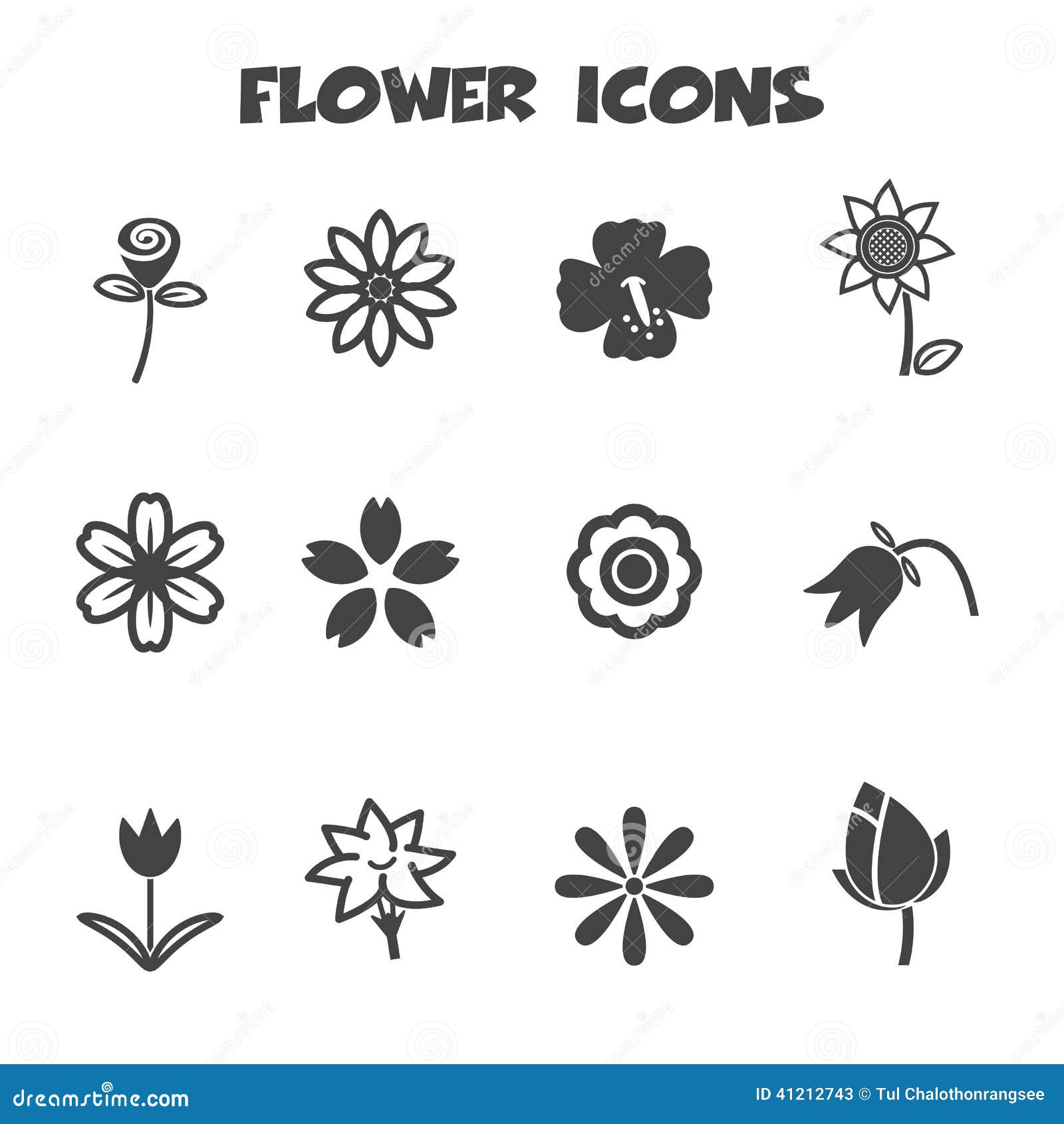 Flower icons stock vector. Illustration of blossom, mono - 41212743