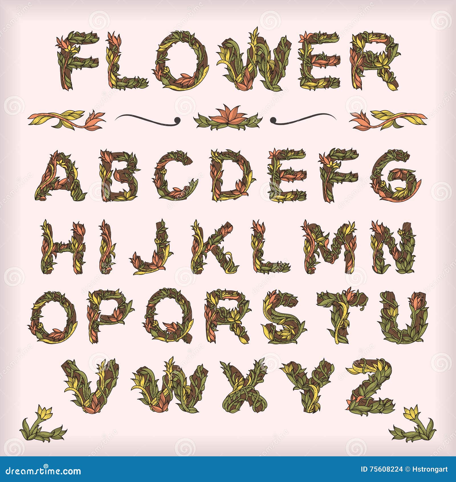 Flower and leaf font stock illustration. Illustration of elegant - 75608224