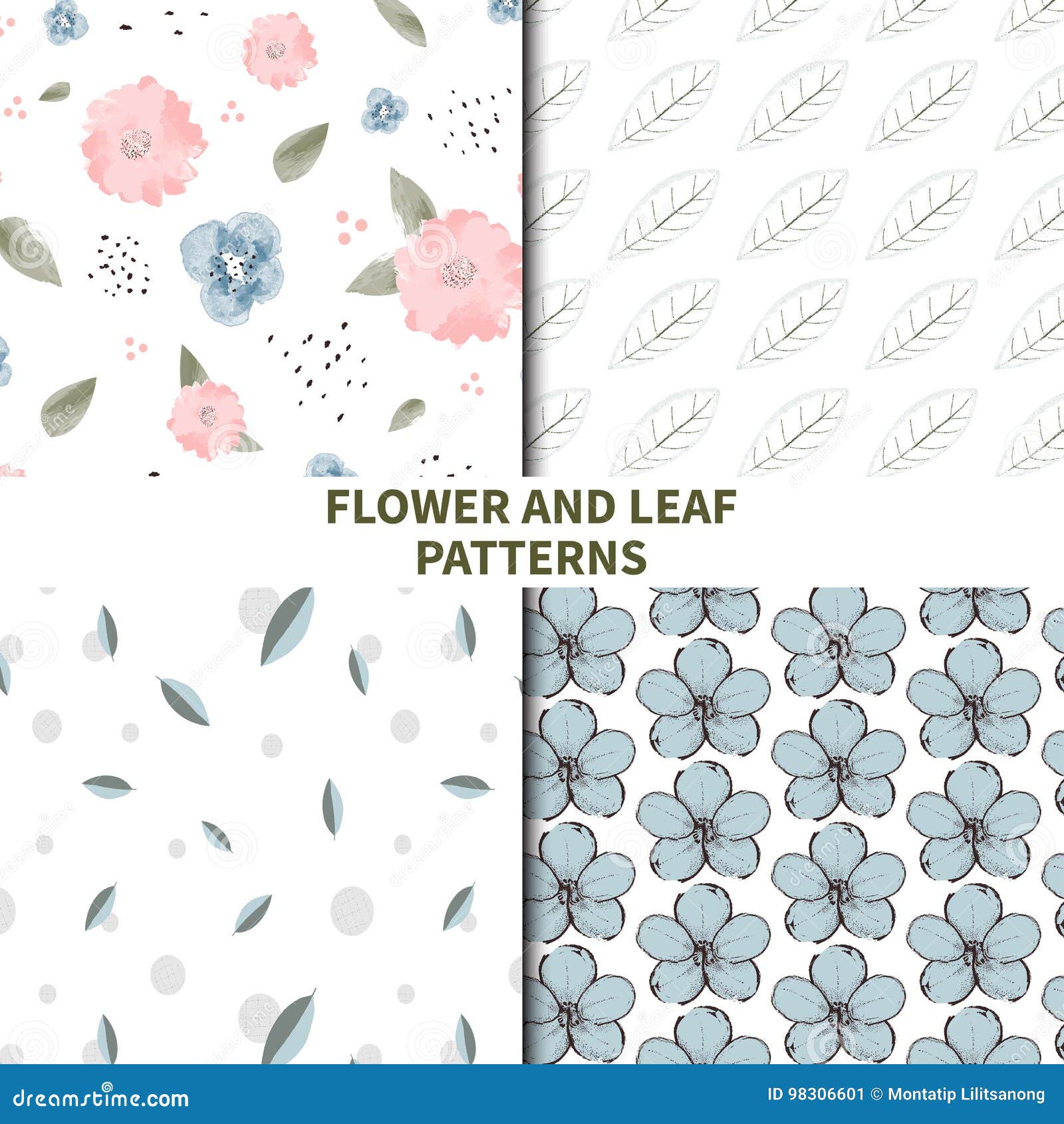 Flower and leaf patterns stock vector. Illustration of shape - 98306601