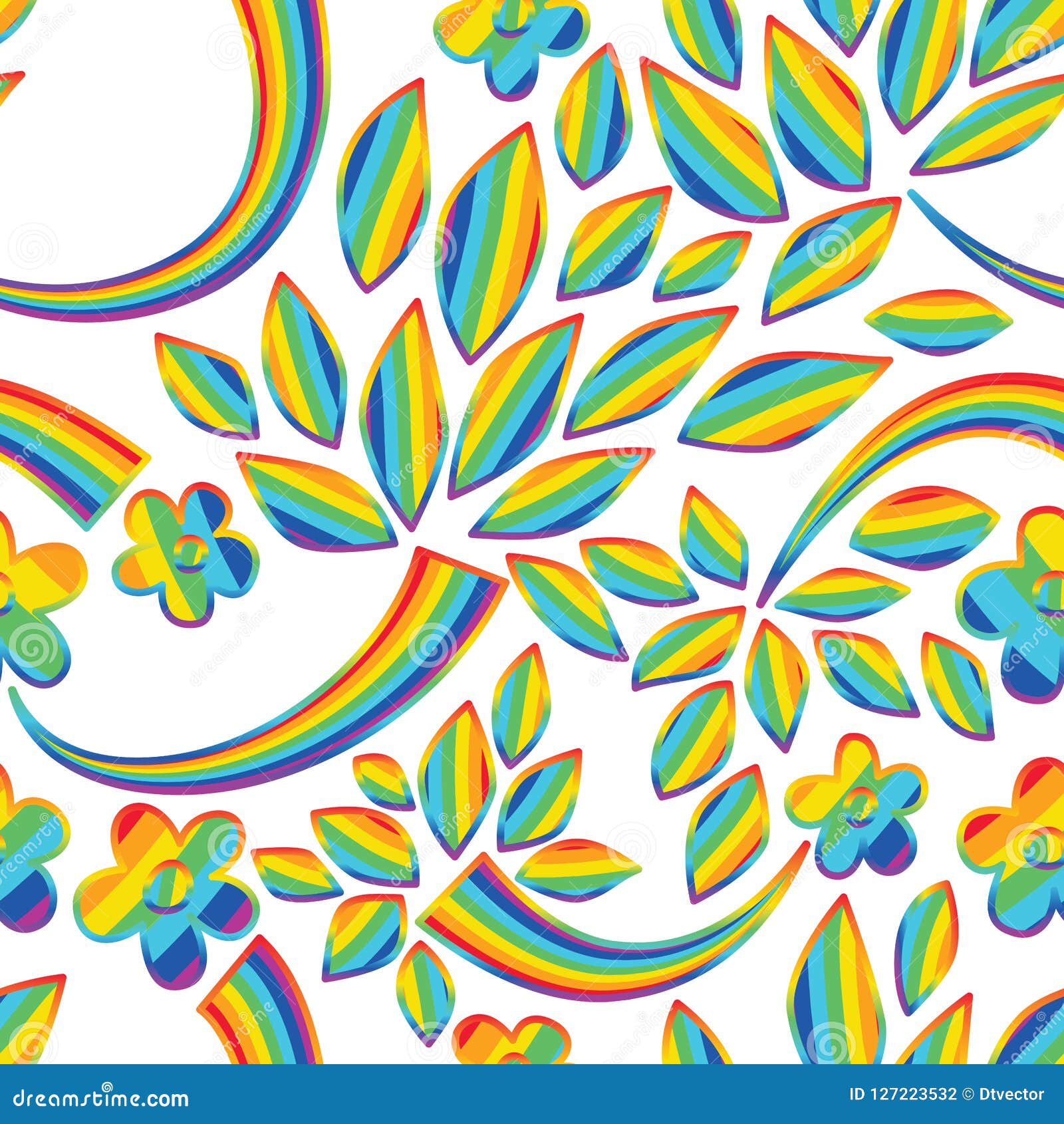 Flower Leaf Rainbow Style Seamless Pattern Stock Vector - Illustration ...