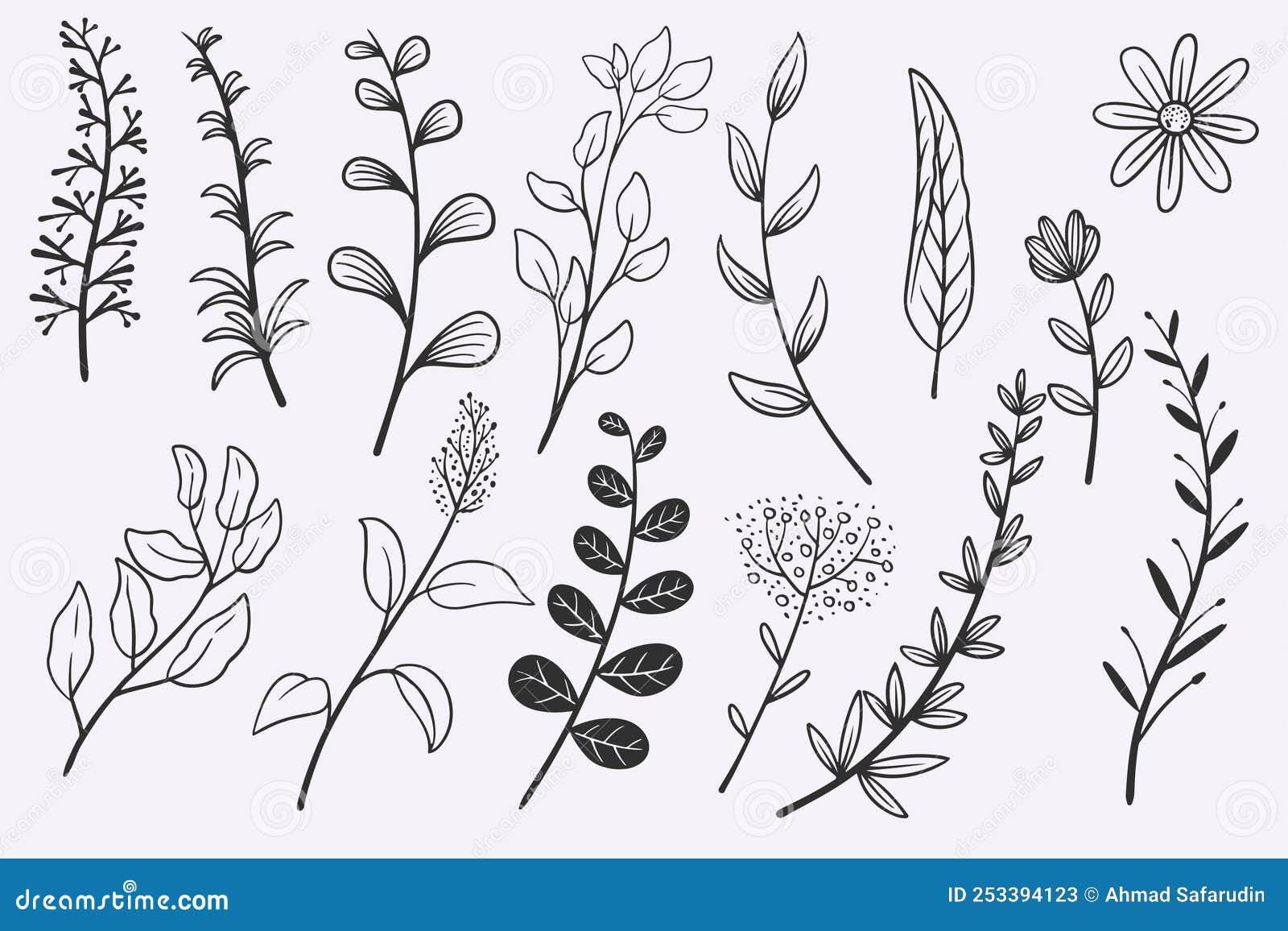 Flower Leaves Doodle Hand Drawn Vector Illustration Set Stock ... Flower Leaves Doodle Hand Drawn Vector Illustration Set Stock ...