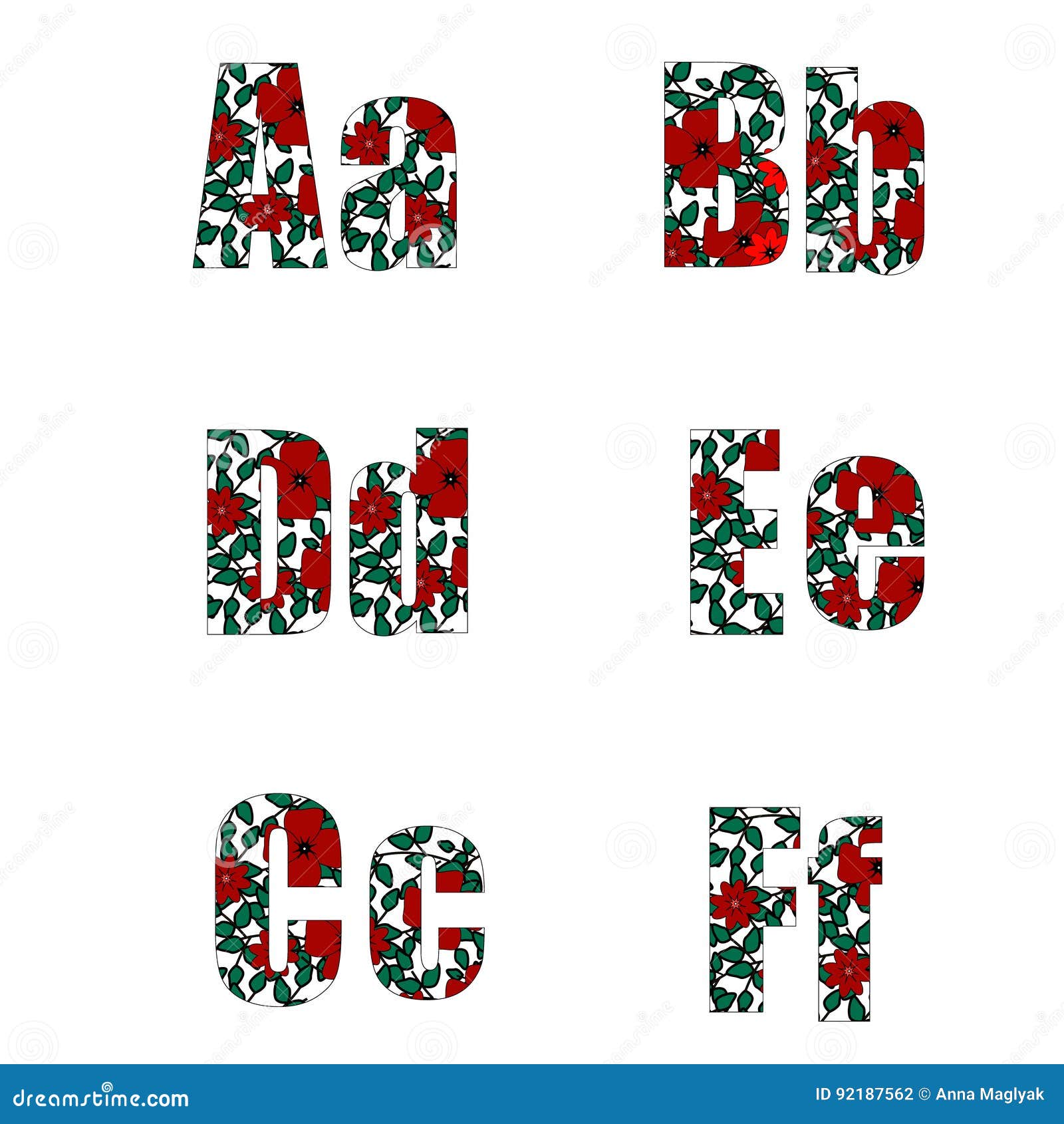 Flower Lowercase Alphabet Letters Fonts Color Vector Illustration ...