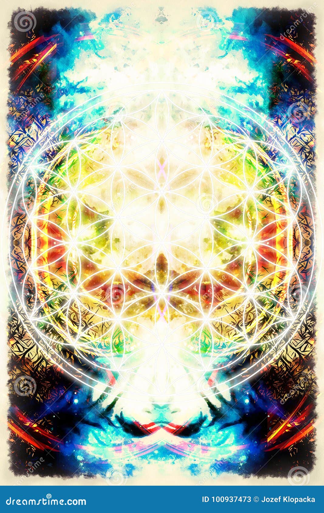 Flower of Life on Abstract Color Background. Stock Image - Image of ...