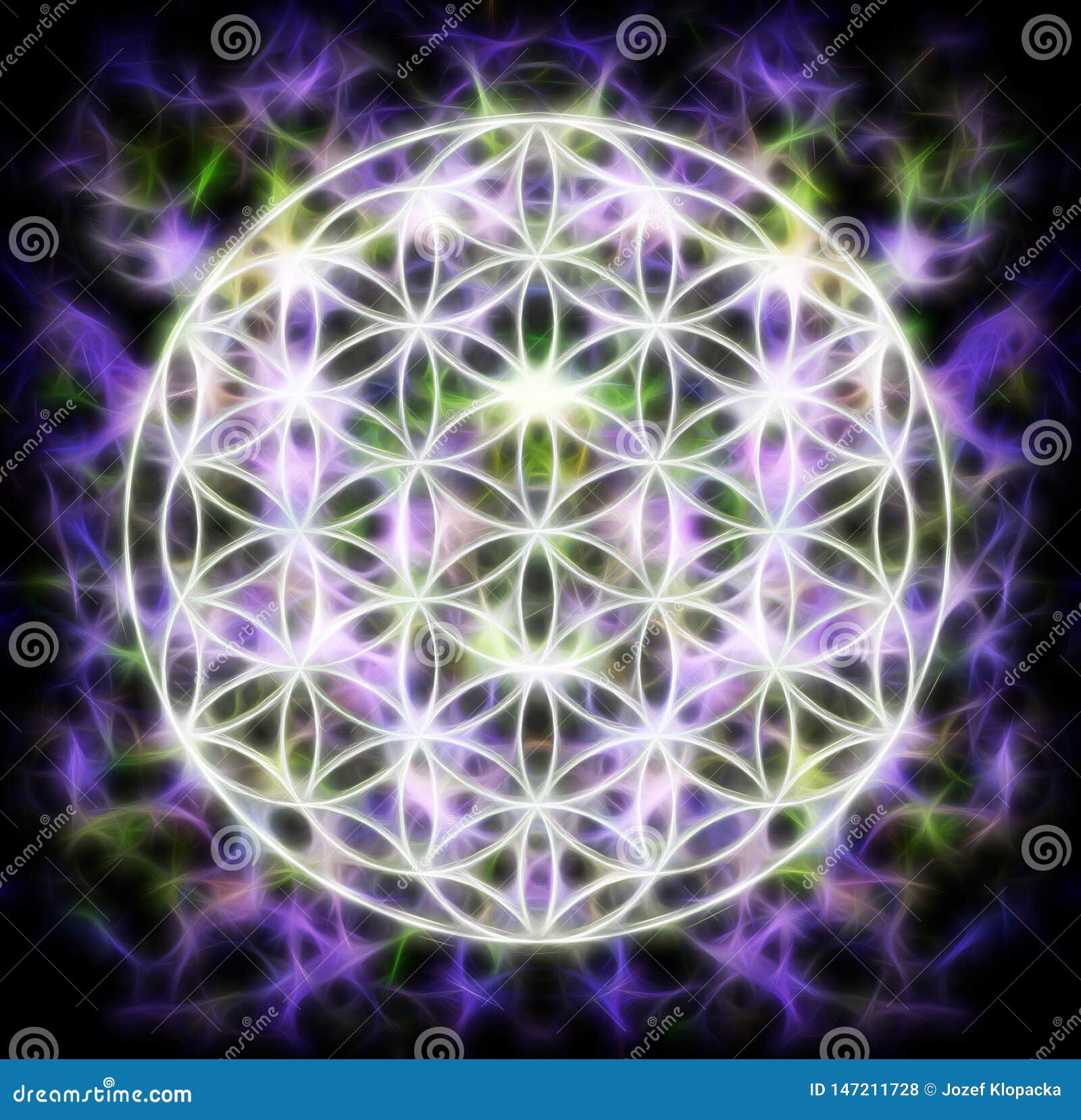 Flower of Life and Fractal Effect. Sacred Geometry Stock Illustration ...