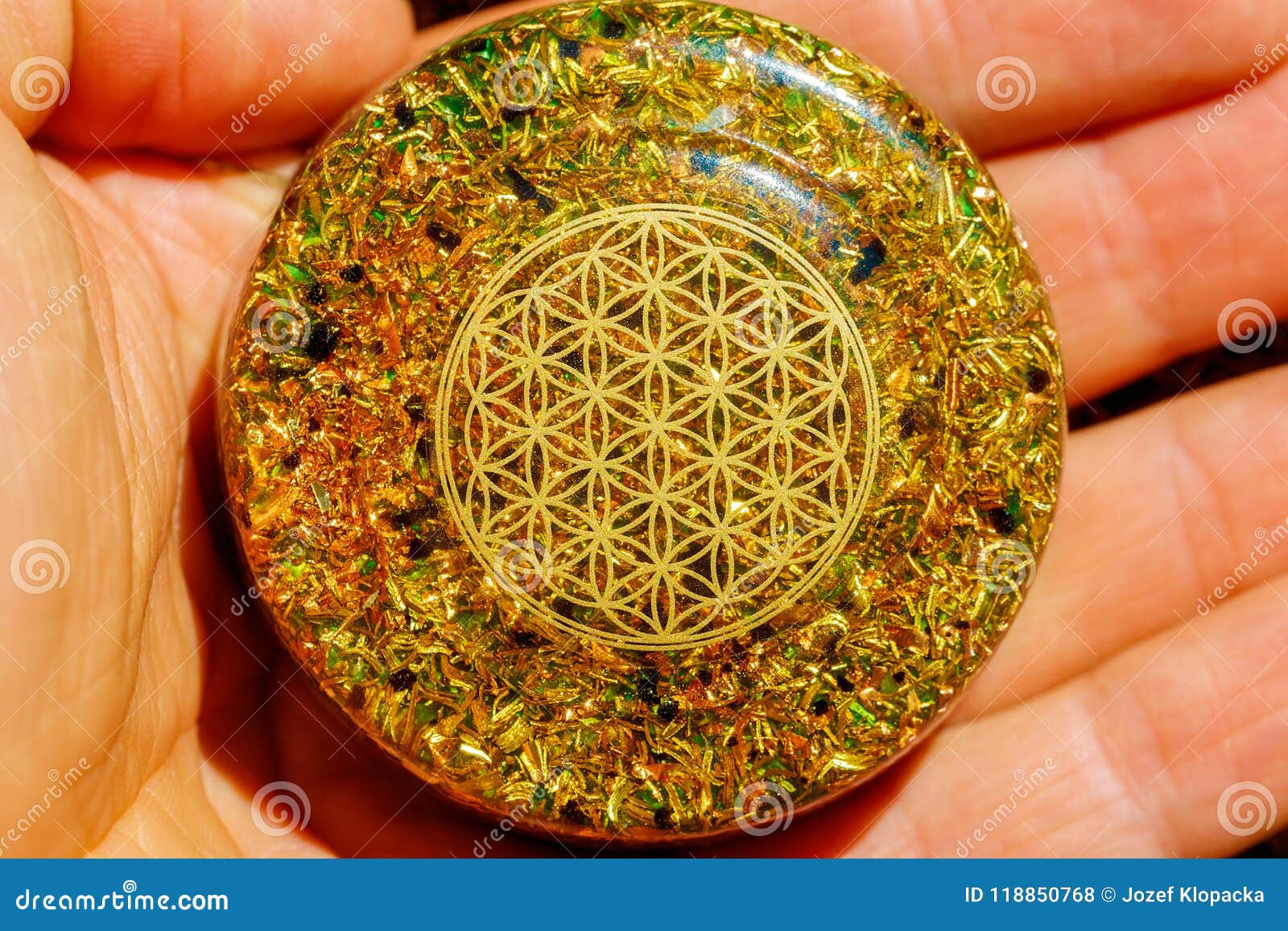 Flower of Life Pattern. Orgonite Healing Crystal. Stock Photo - Image ...