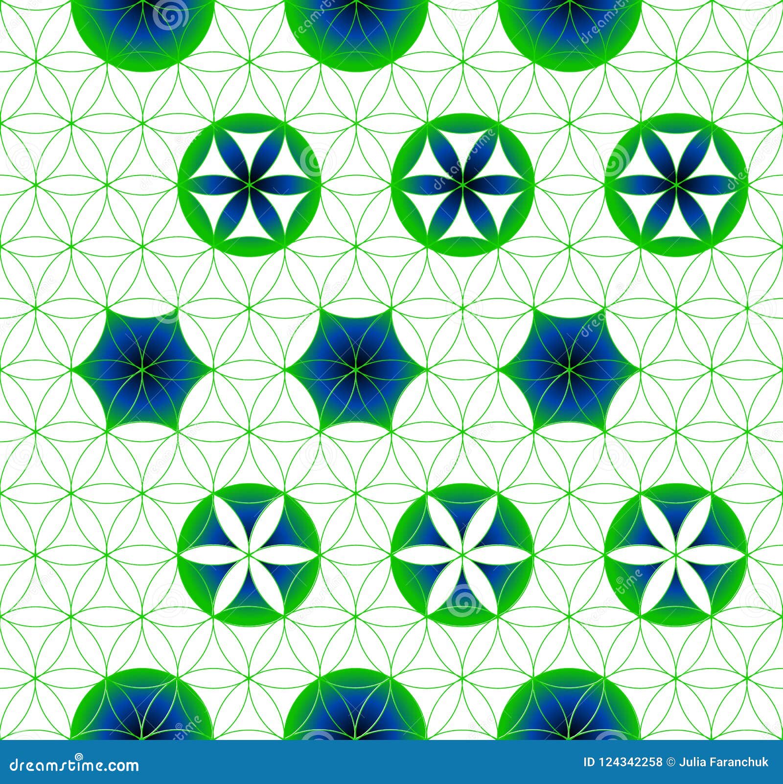 Flower of Life. Sacred Geometry. Seamless Pattern. Green and Blue Stock ...