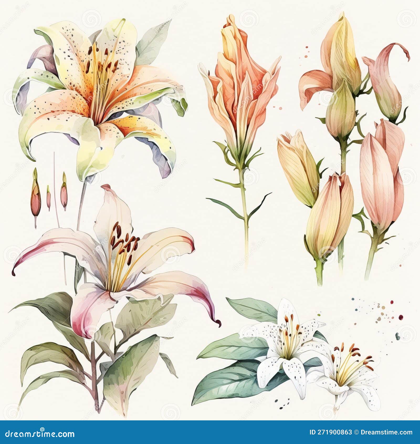 Flower Lily Drawing Watercolor Different Sides Generative AIflower Lily ... Flower Lily Drawing Watercolor Different Sides Generative AIflower Lily ...