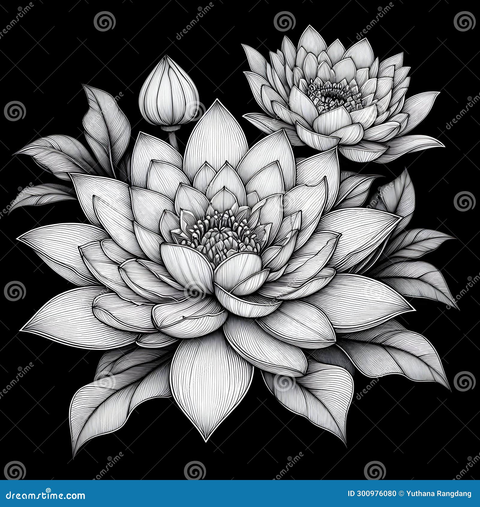 Flower Line Art , Hyper Realistic. Stock Illustration - Illustration of ...