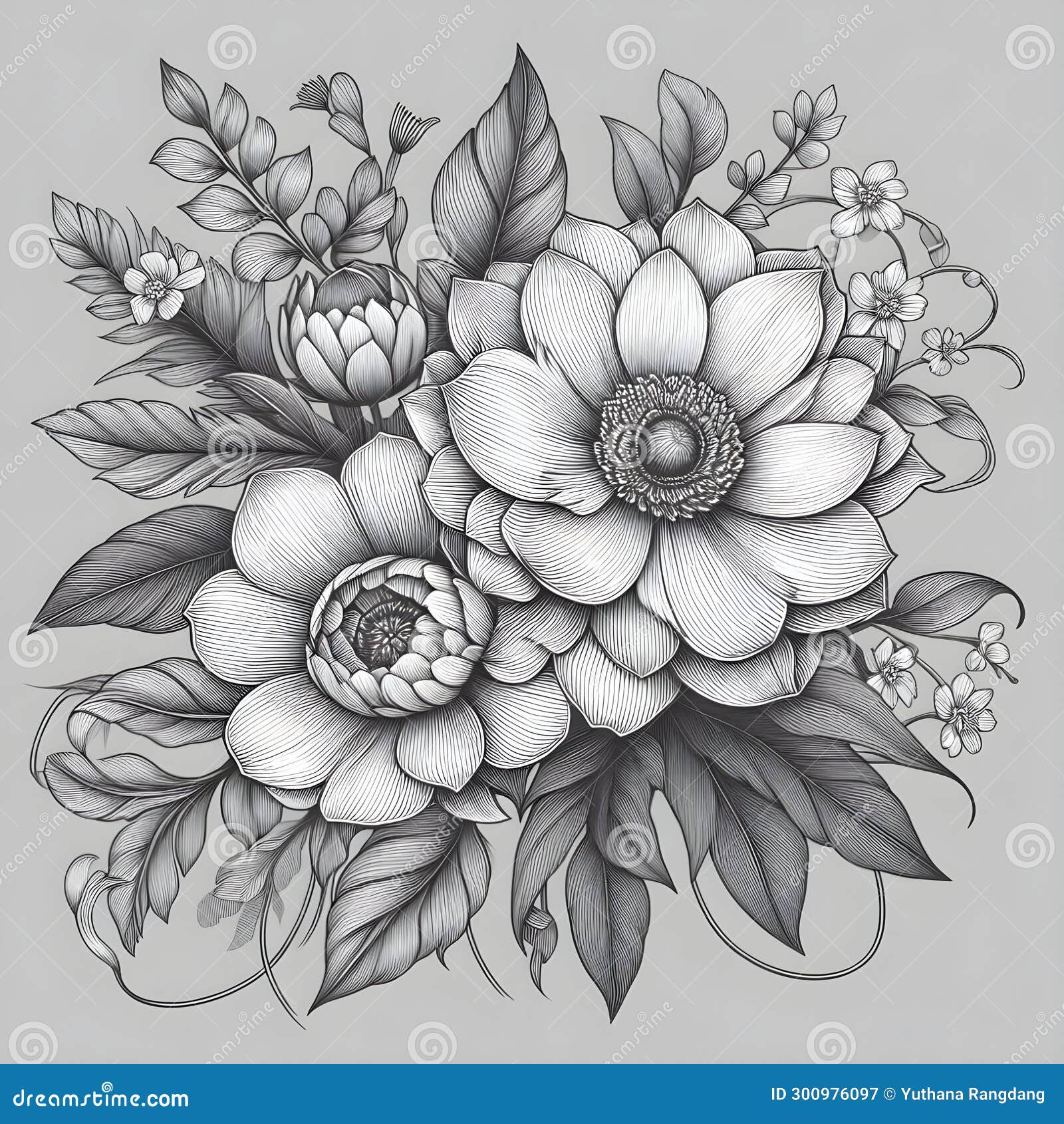 Flower Line Art , Hyper Realistic. Stock Image - Image of background ...