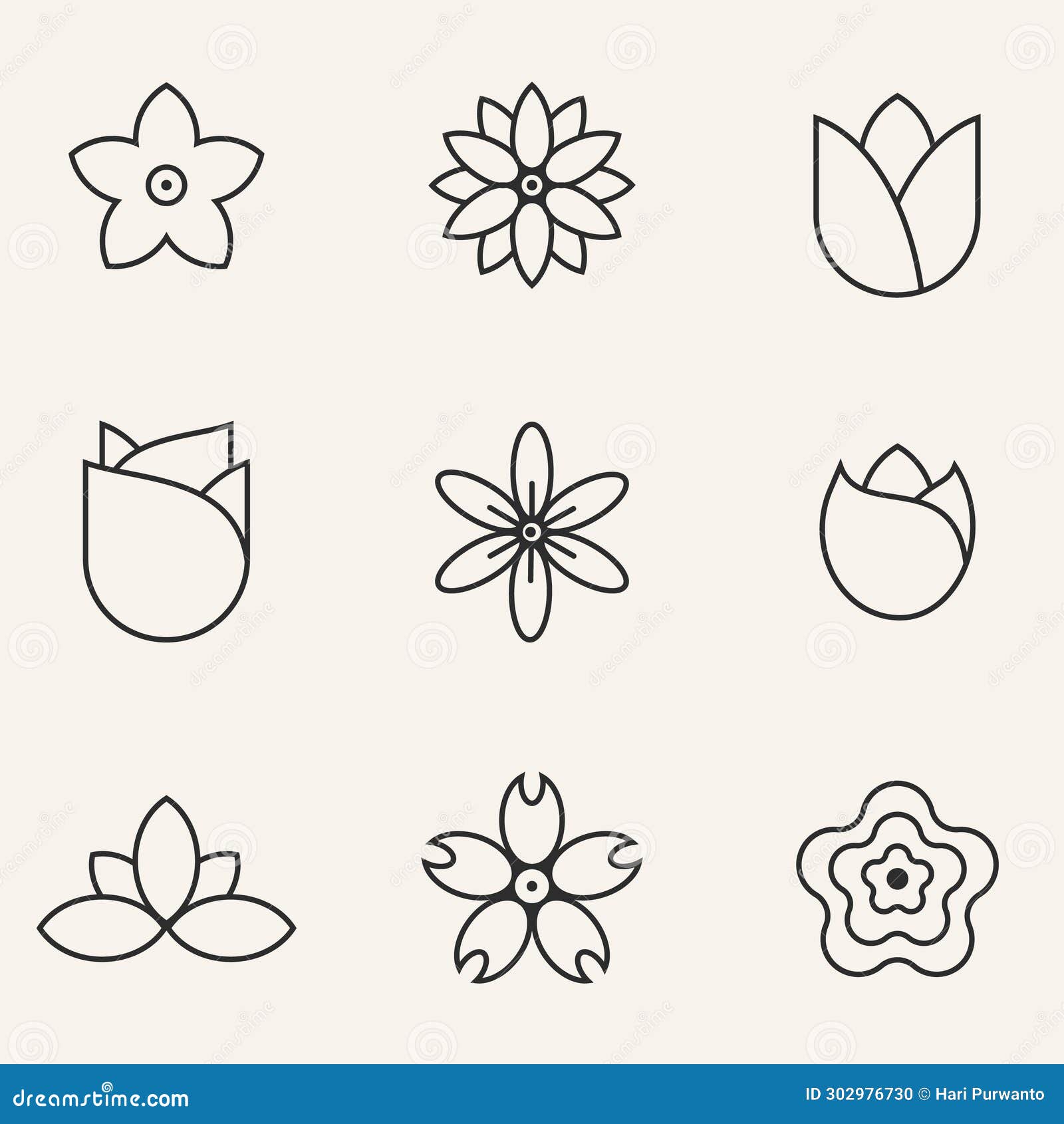 Flower Line Logo Set Design Vector Bundle Stock Illustration ...