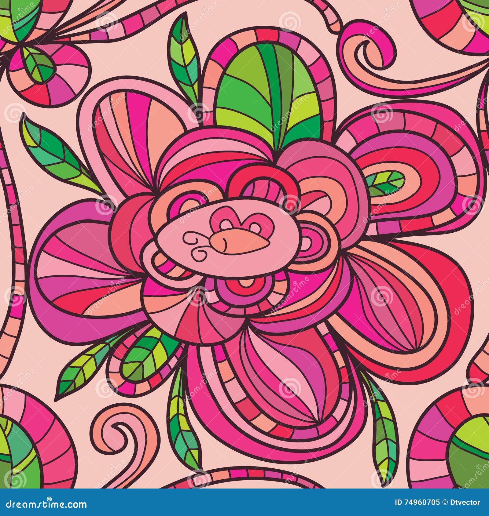 Flower Line Ring Square Seamless Pattern Stock Vector - Illustration of ...