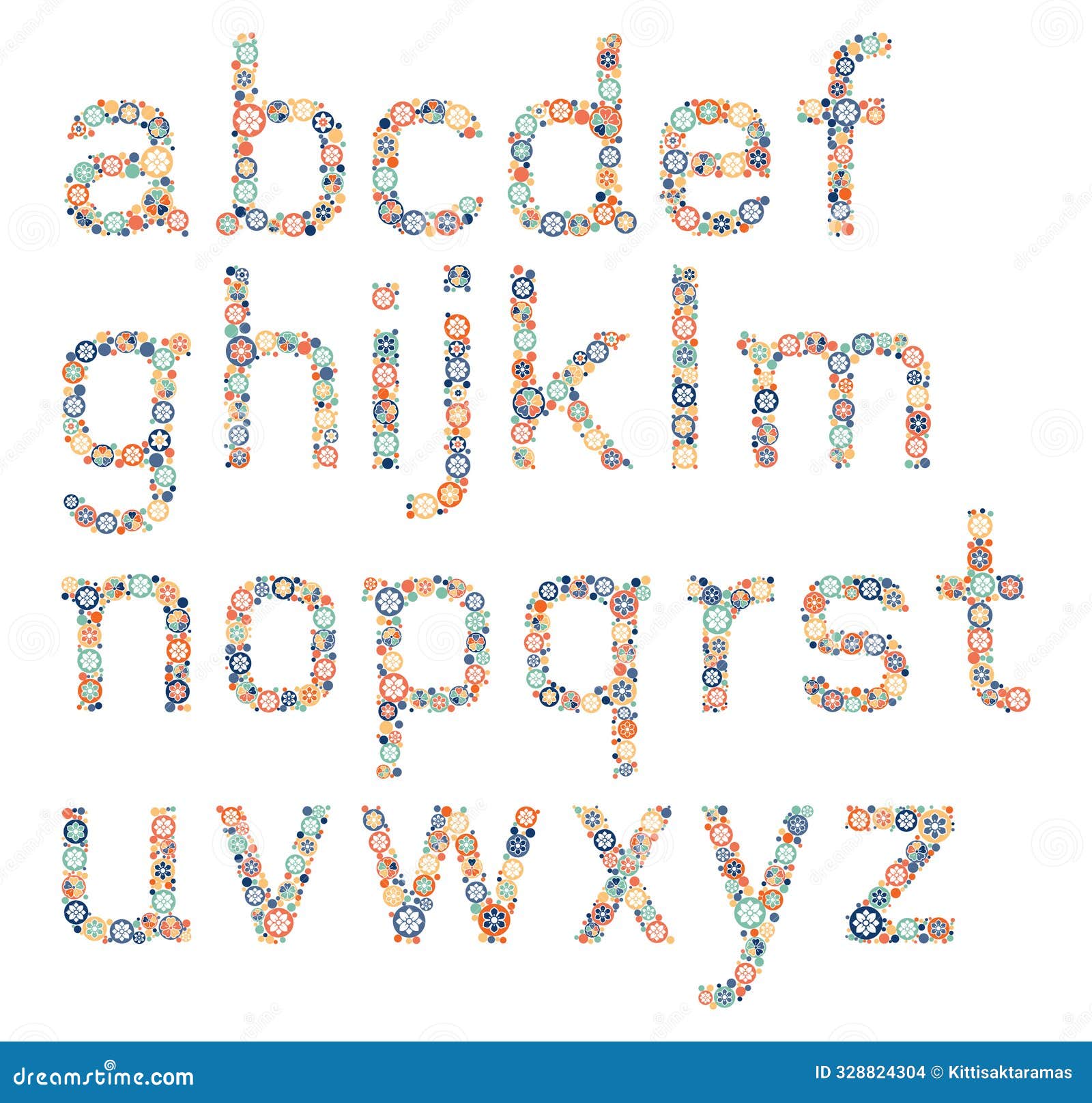 Flower Lowercase Alphabet Letters Fonts Color Vector Illustration ...