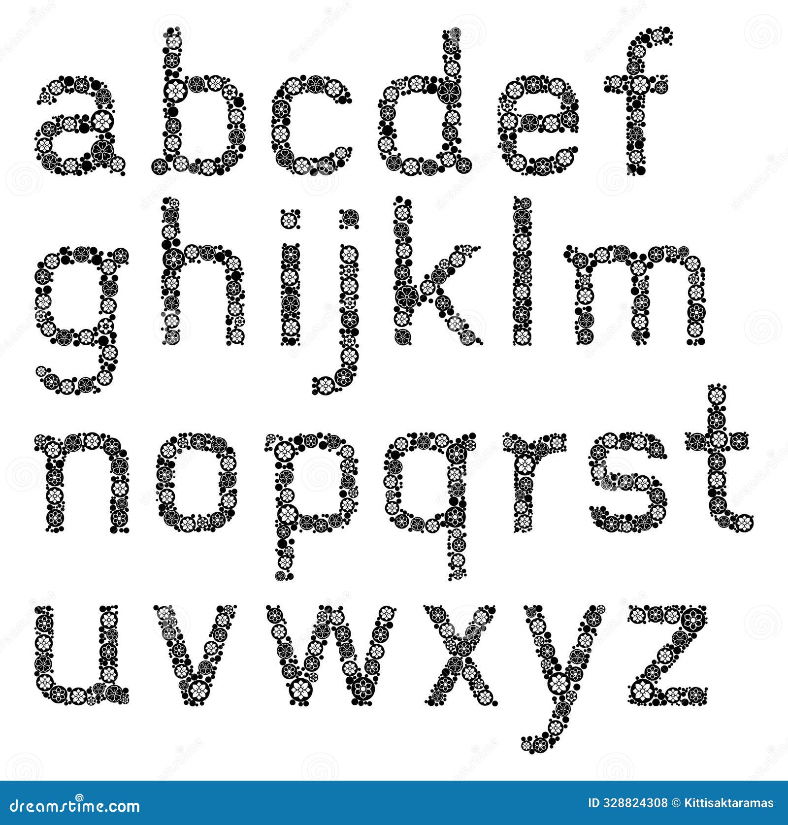 Flower Lowercase Alphabet Letters Fonts Color Vector Illustration ...