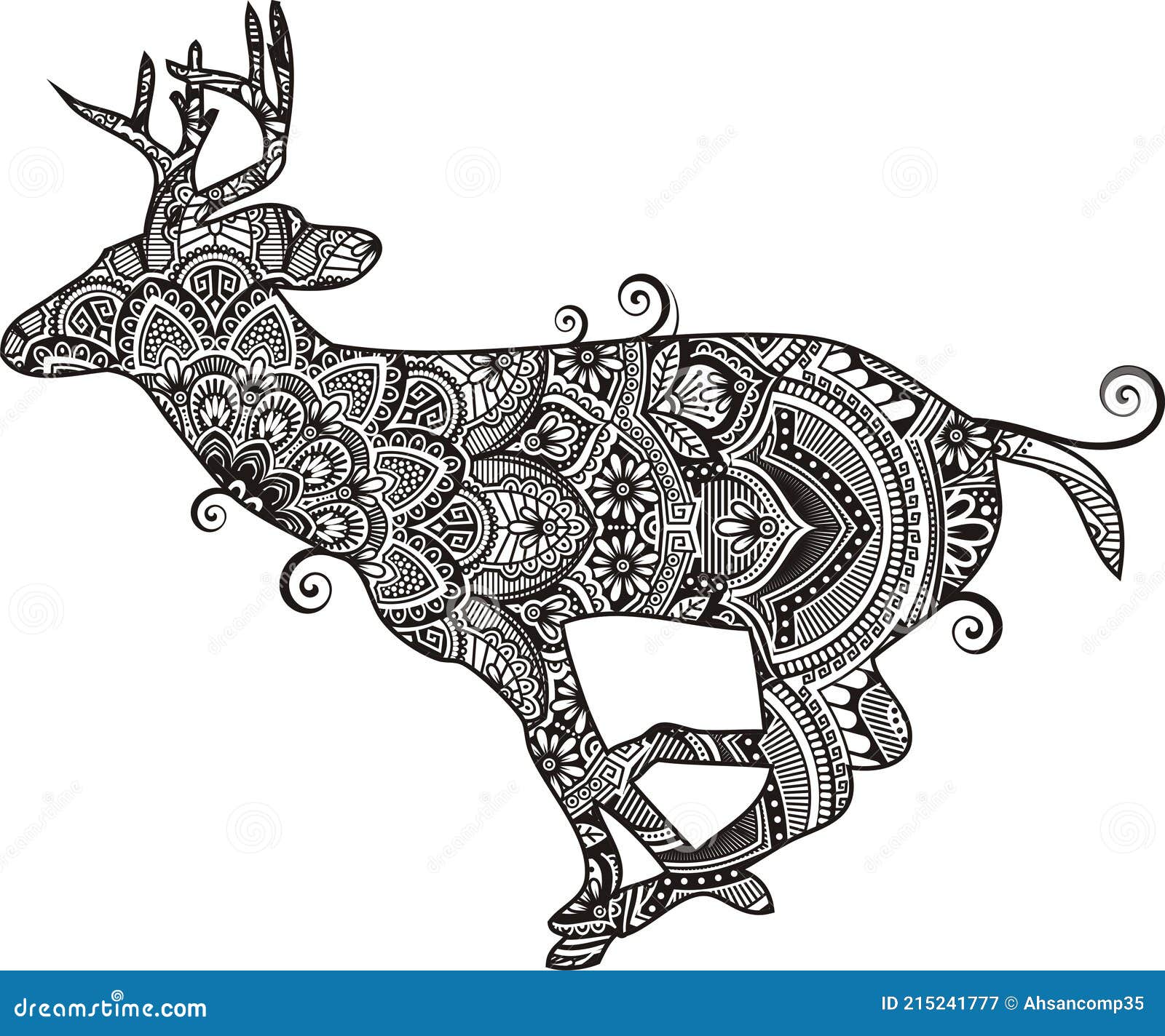 Deer Mandala Vector Line Art Style Stock Illustration - Illustration of ...