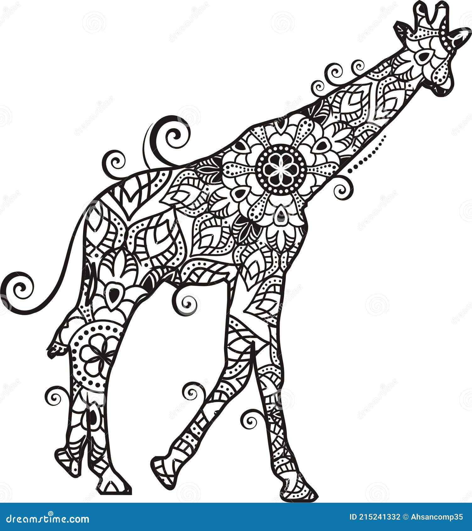 Giraffe Mandala Vector Line Art Style Stock Illustration - Illustration ...