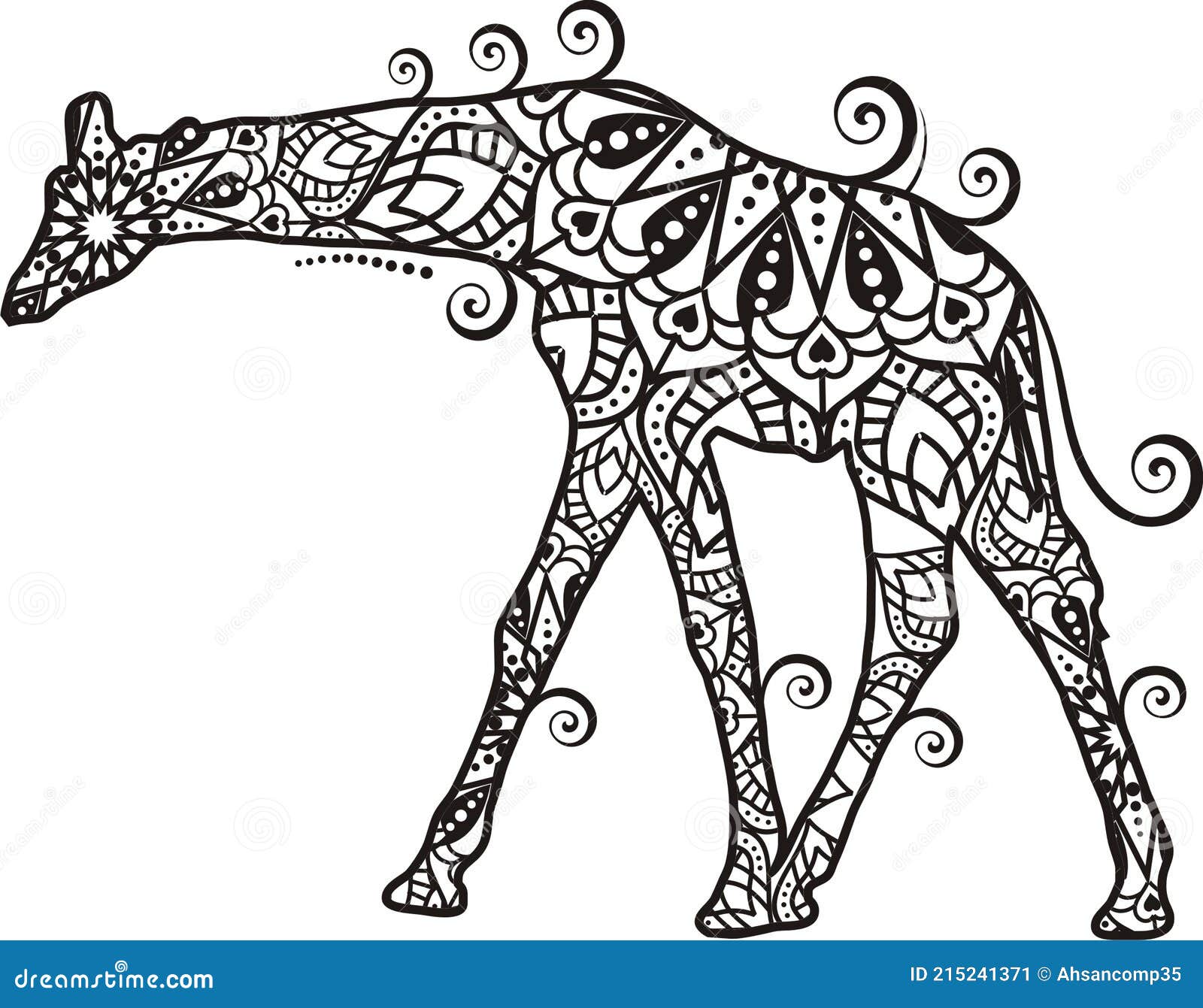 Giraffe Mandala Vector Line Art Style Stock Illustration - Illustration ...