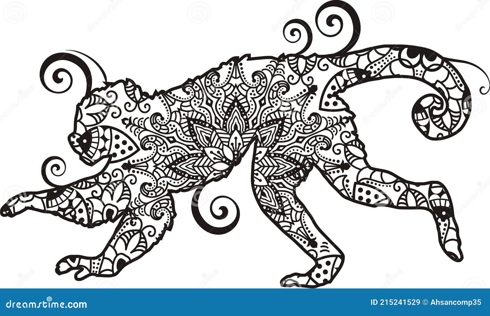 Monkey Mandala Vector Line Art Style Stock Illustration - Illustration ...