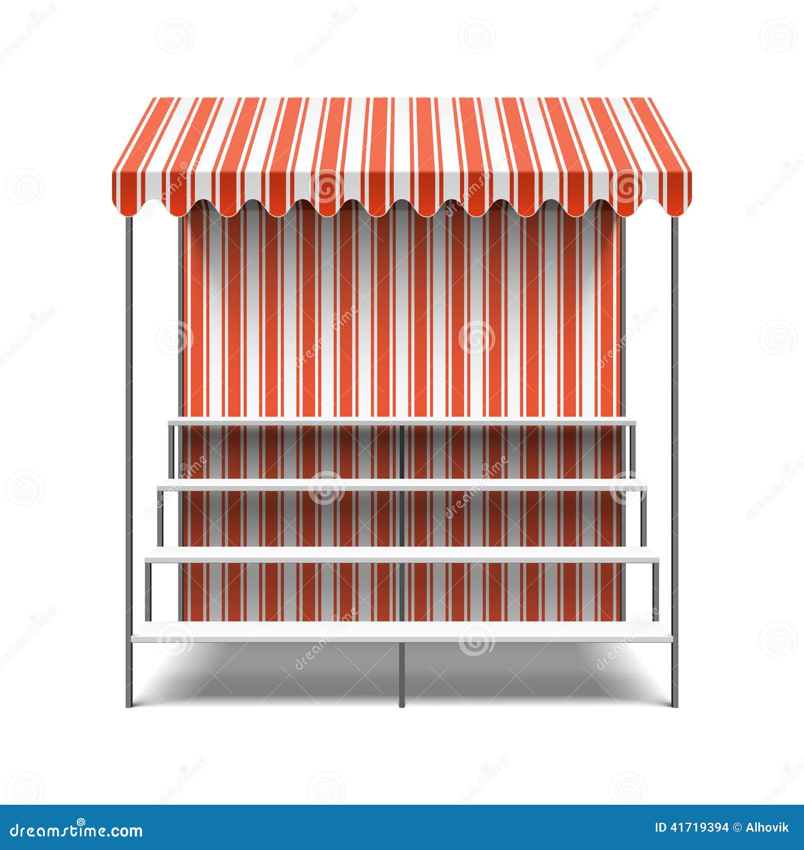 Market Stall With Striped Red And White Awning, Wooden Counter, Kiosk ...