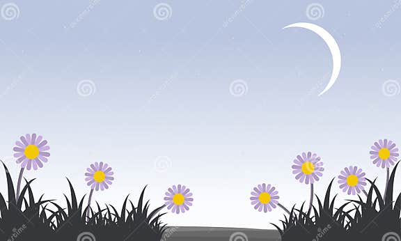 Flower with Moon at Spring Landscape Stock Vector - Illustration of ...