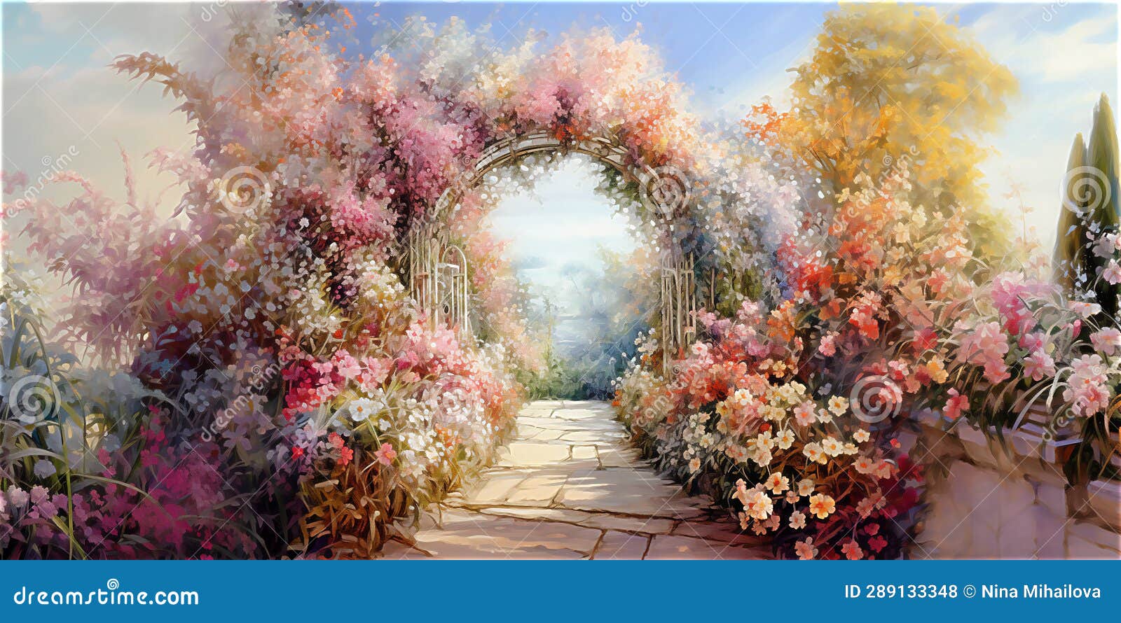 Flower Multi - Colored Arch in the Garden Stock Photo - Image of park ...