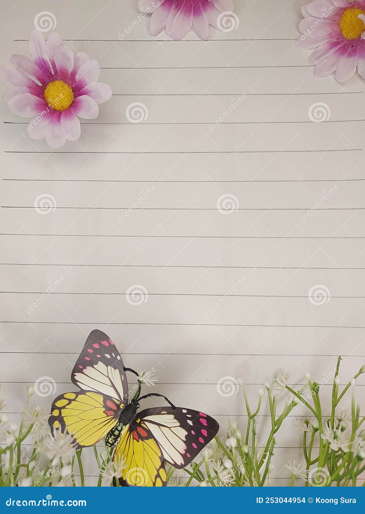 The Flower on the Note Paper. Stock Photo - Image of green, pink: 253044954