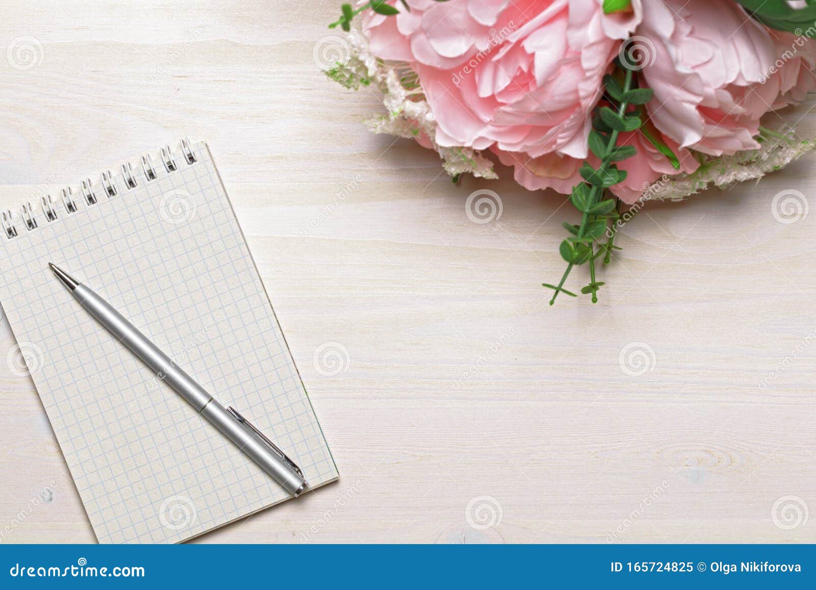 Flower with Open Blank Note Book and Ink Pen Stock Image - Image of ...