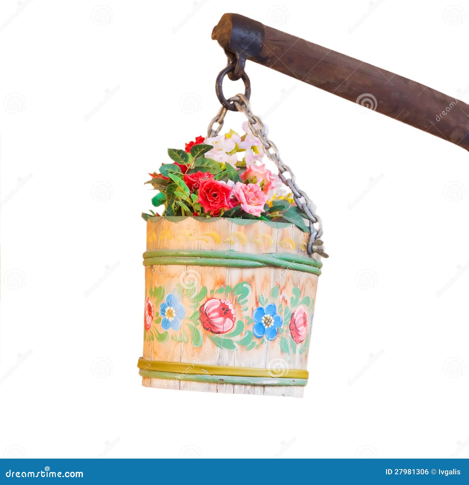 Flower pail hanging stock photo. Image of green, chain - 27981306