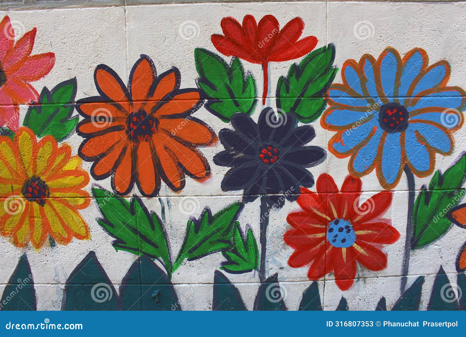 Flower Paint on Wall, Kids Drawing Flower on Wall. Editorial Stock ...