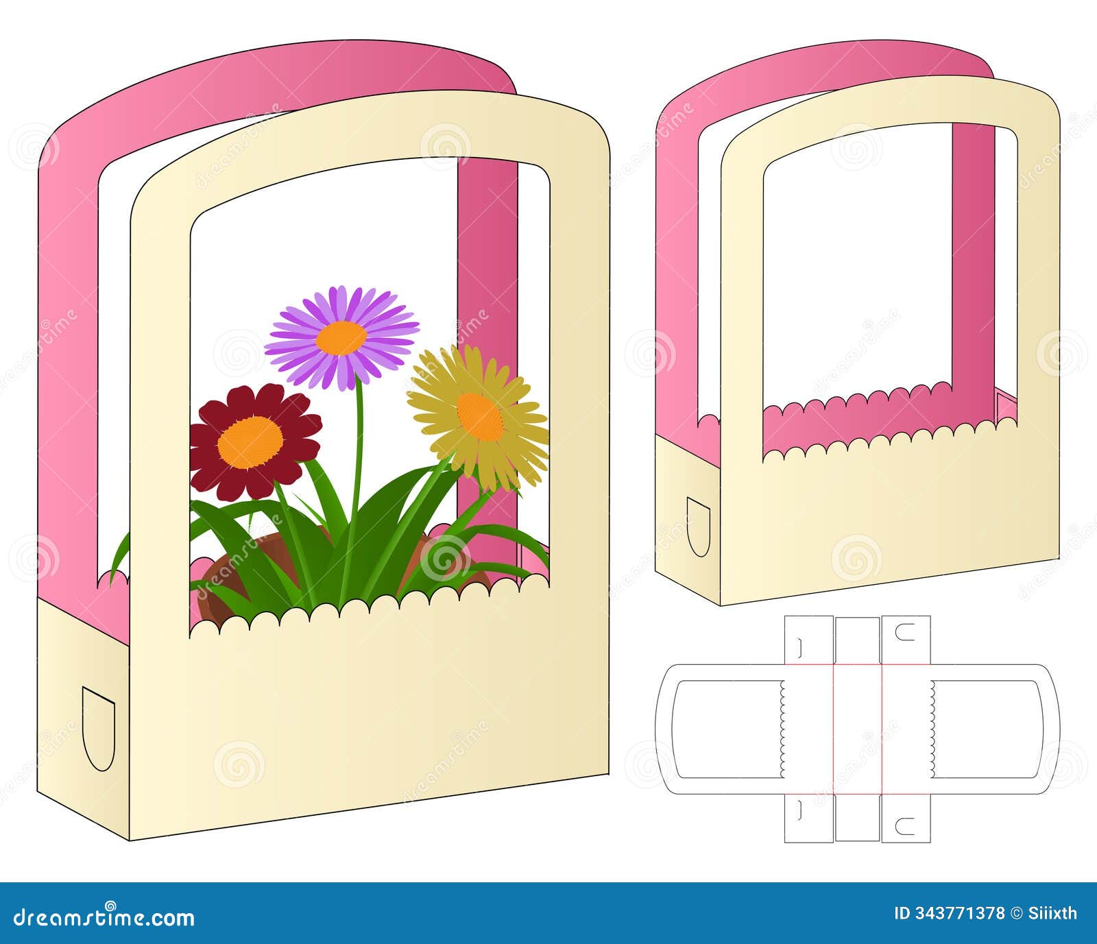 Flower Paper Bag Packaging Die Cut Template Design Stock Vector ...