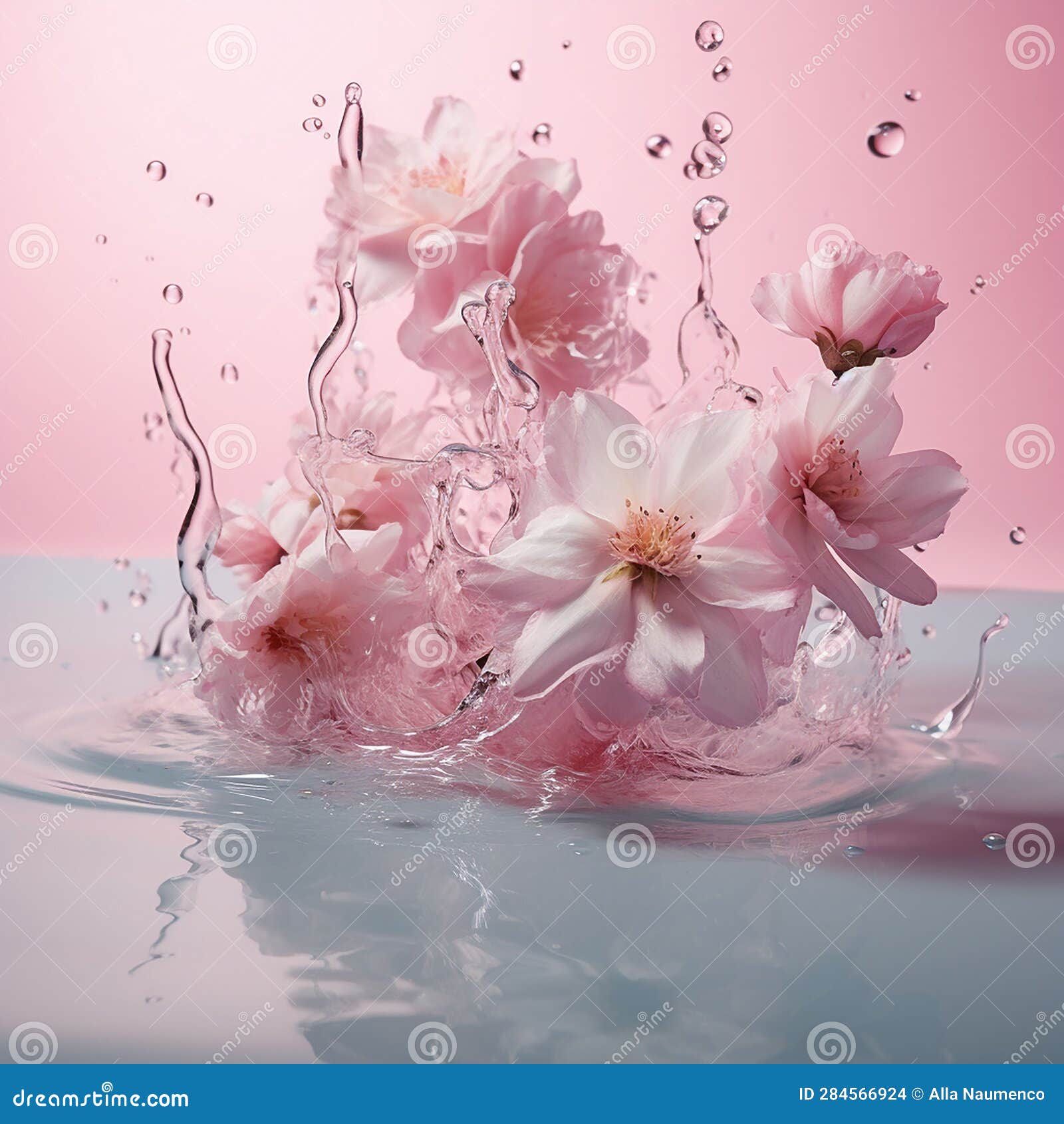 Flower in Water with Splash on Pink Background Stock Illustration ...