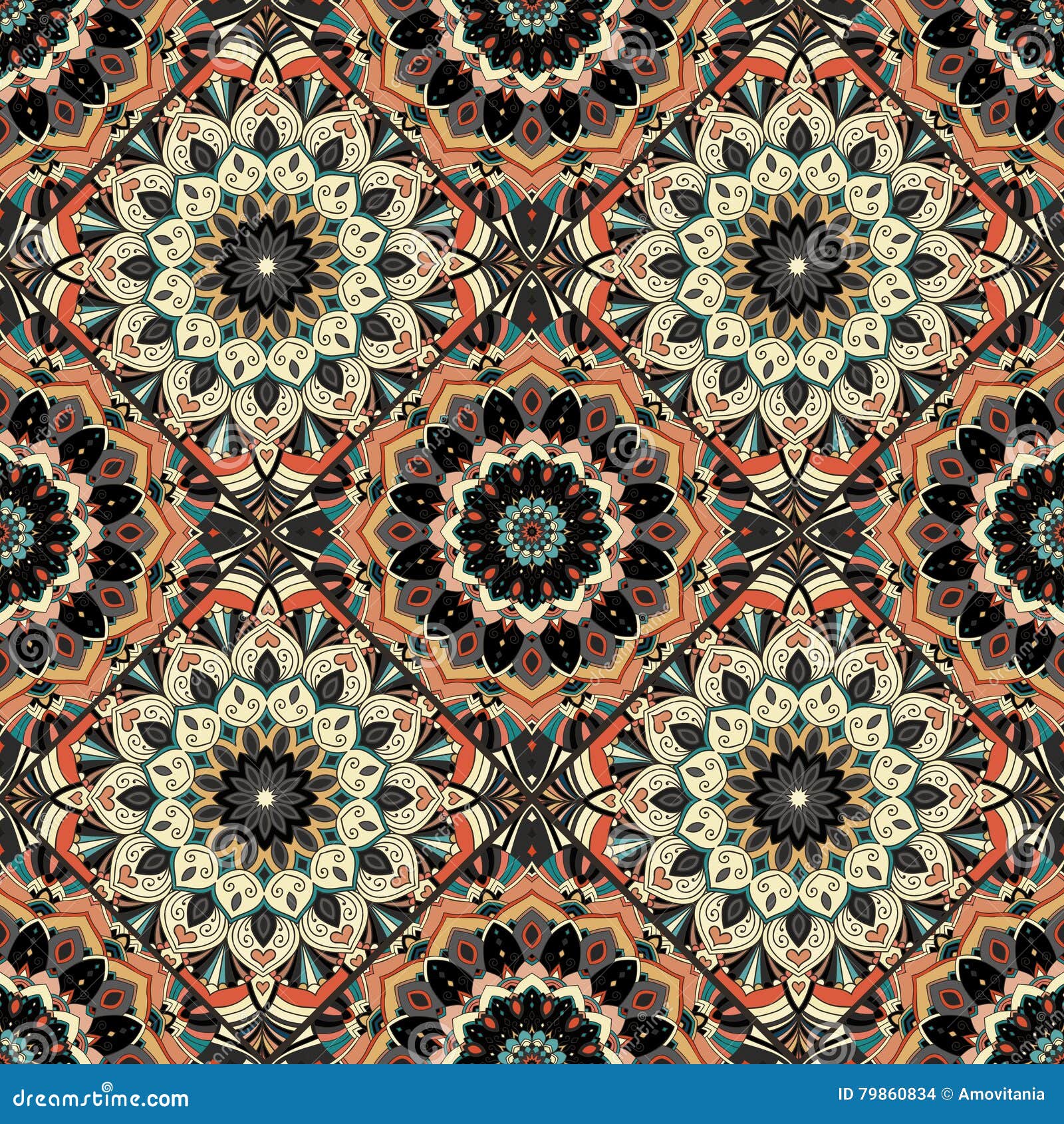 Flower Pattern Boho Brown Black Intricate Stock Vector - Illustration ...