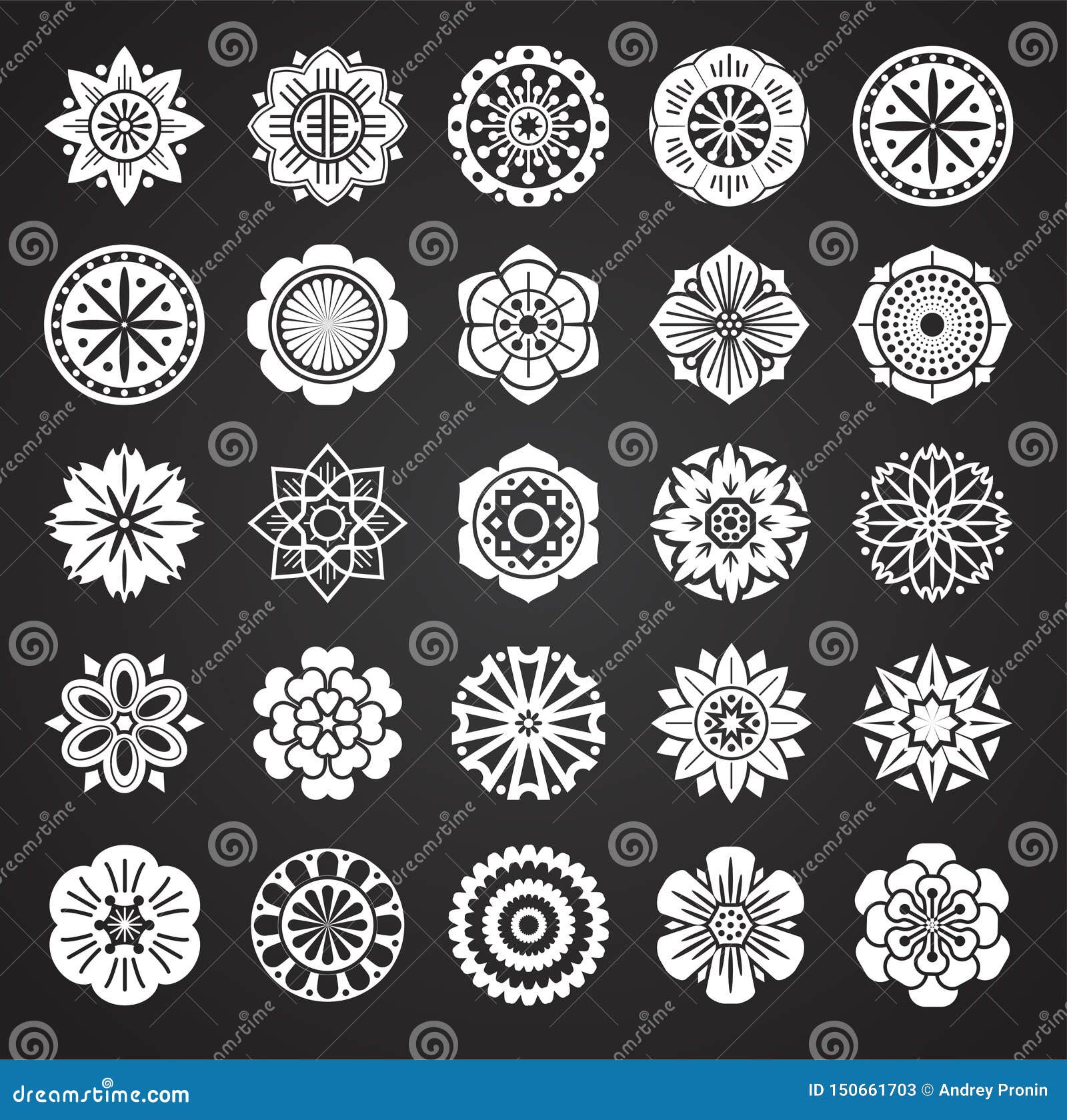 Flower Pattern Icons Set on Background for Graphic and Web Design ...