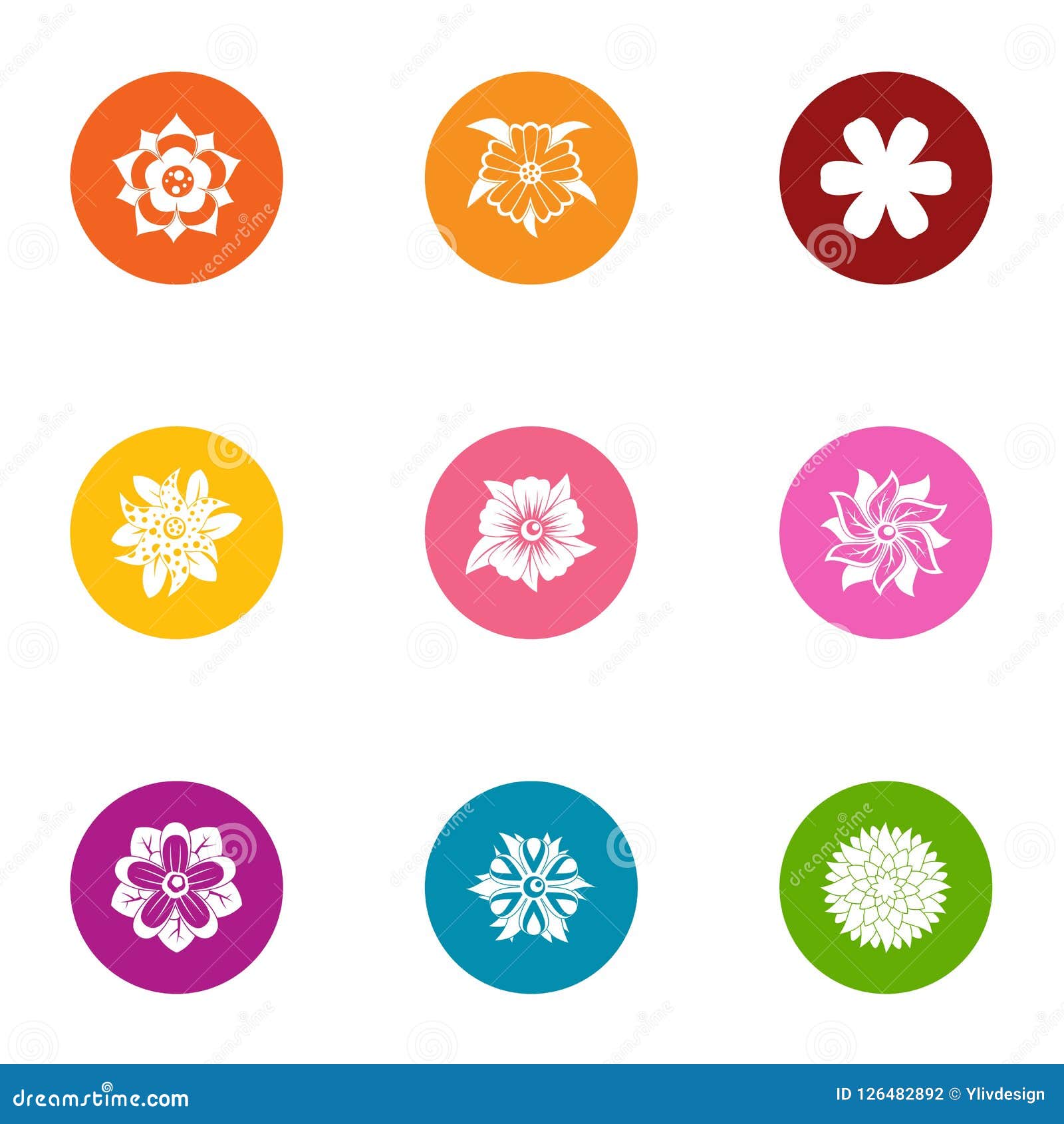 Flower Pattern Icons Set, Flat Style Stock Vector - Illustration of ...
