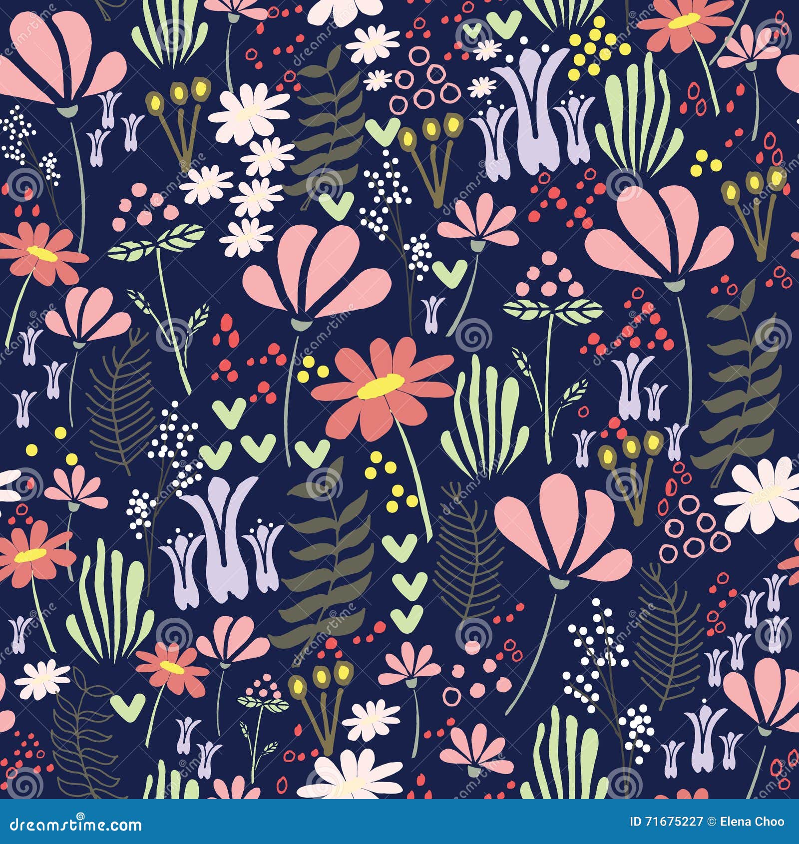 Flower Pattern Navy Background Stock Illustration - Illustration of ...