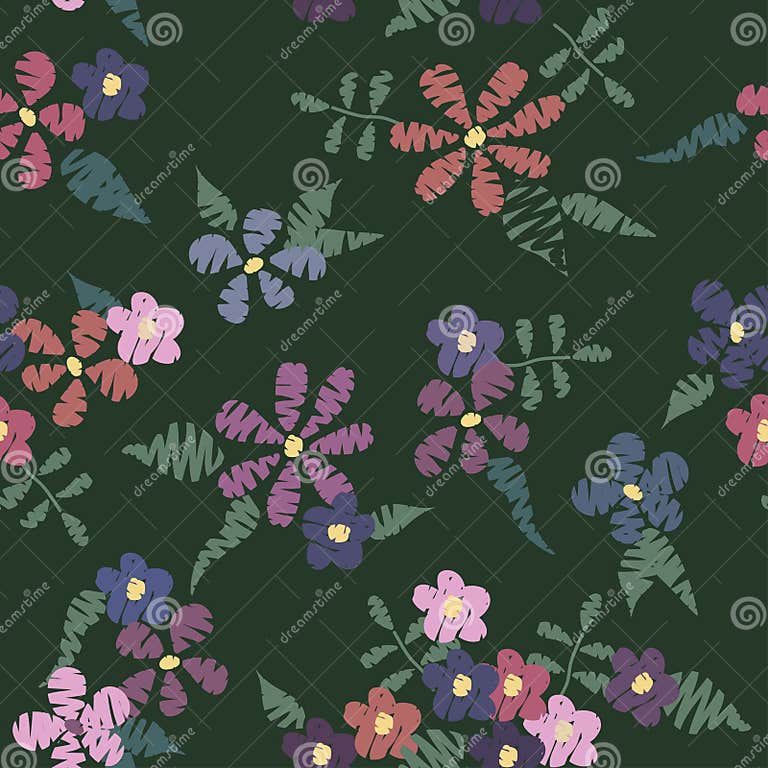 Flower Pattern Zigzagged Dark Stock Vector - Illustration of dark ...