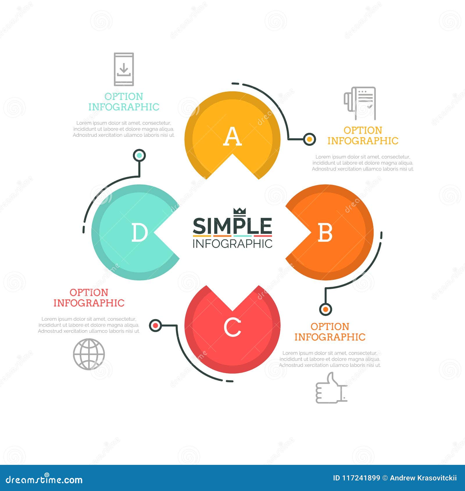 Flower Petal Diagram with 4 Circular Elements, Thin Line Symbols and ... Flower Petal Diagram with 4 Circular Elements, Thin Line Symbols and ...