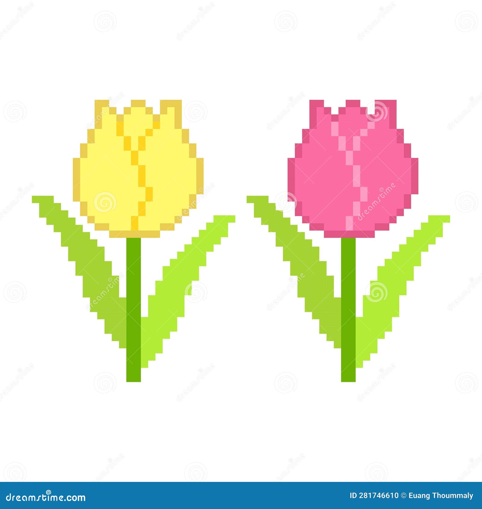 Flower Pixel Art, Tulip Flower Pixel Art, Vector Illustration ...