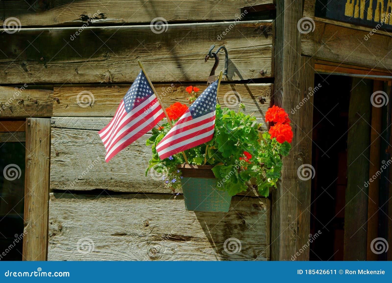Flower Planter Hanging with Flags in the Pot Stock Image - Image of ...