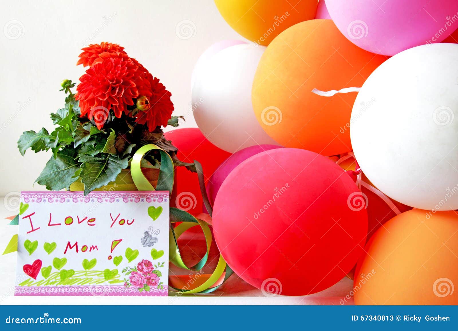 Flower Pot with Balloons and a Card Stock Image - Image of birthday ...